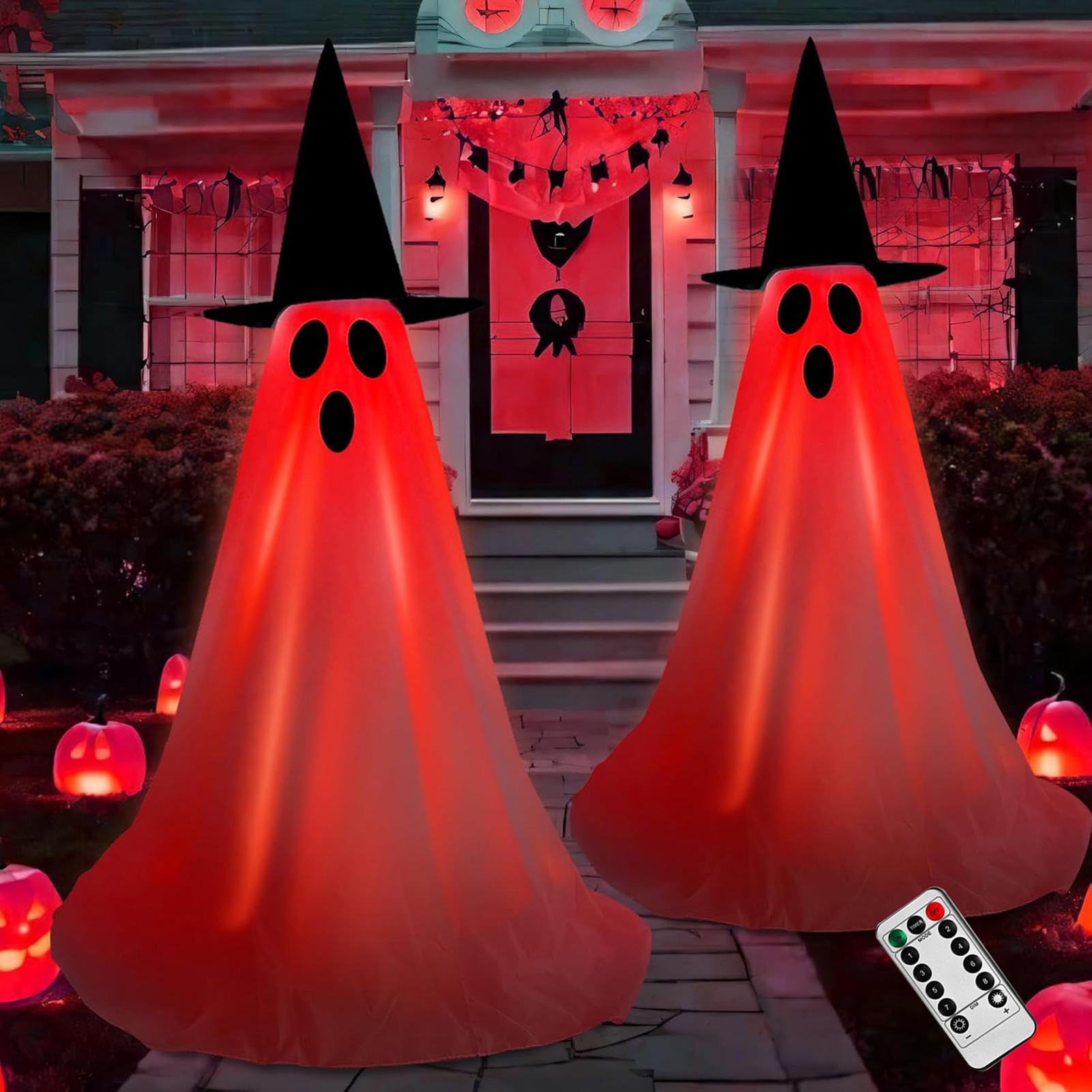Halloween Ghost Decoration Light Up Standing Ghost with Witch Hat DIY Spooky Outdoor Decor with ...