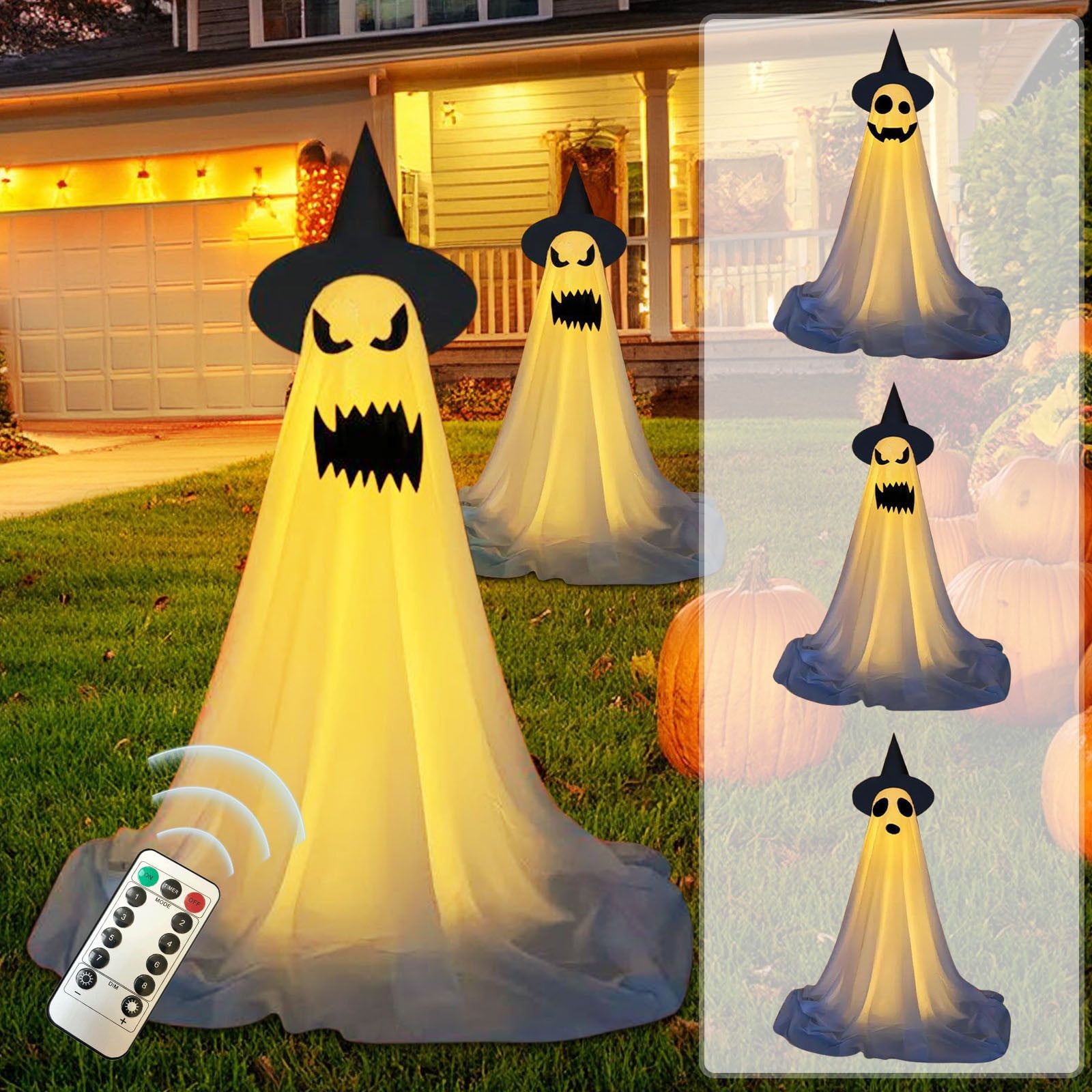 Halloween Ghost Decoration with Remote Control Lamp, Creepy Illuminated ...