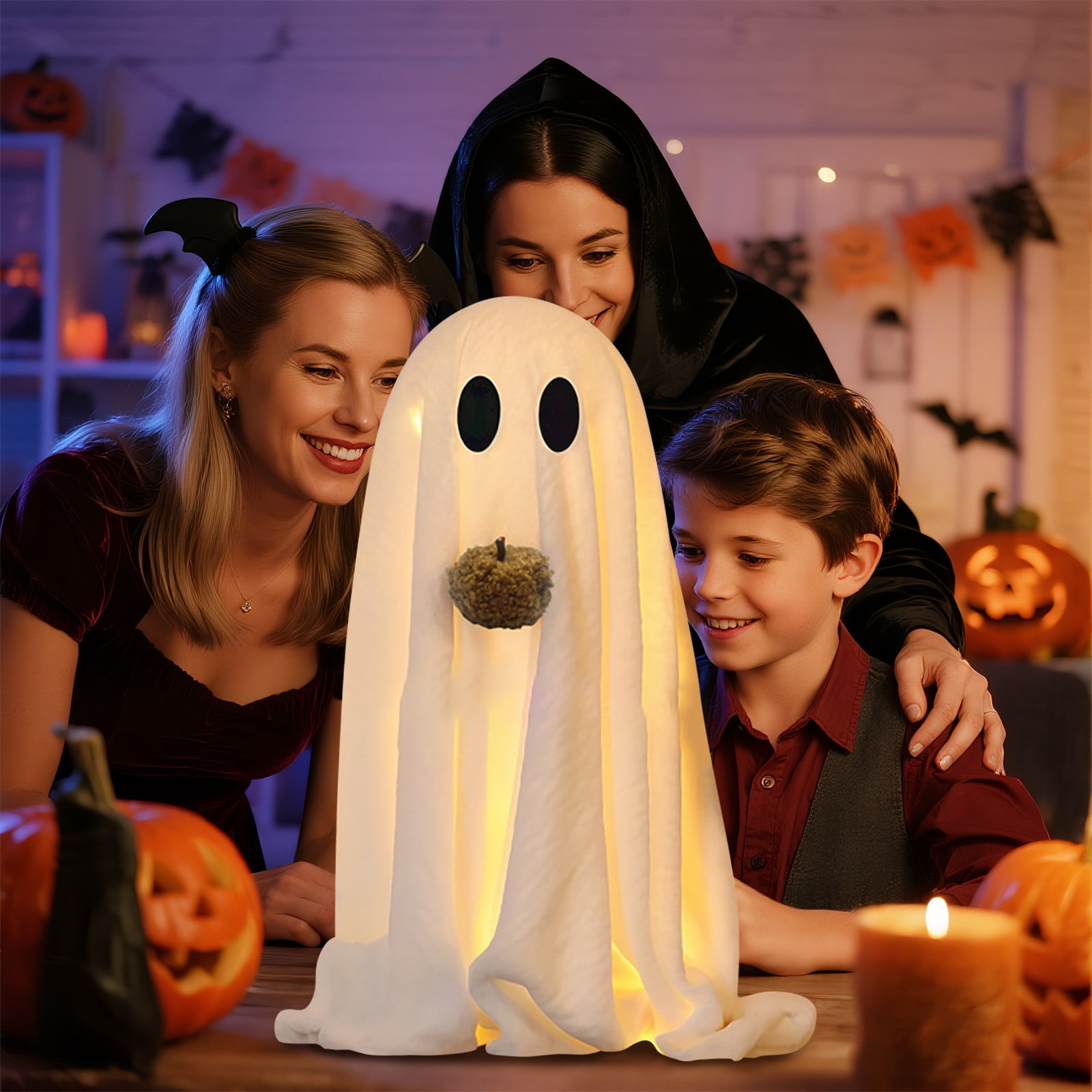 Halloween Ghost Decorations 1 Pack Light-Up Sherpa Ghosts with Pumpkin ...