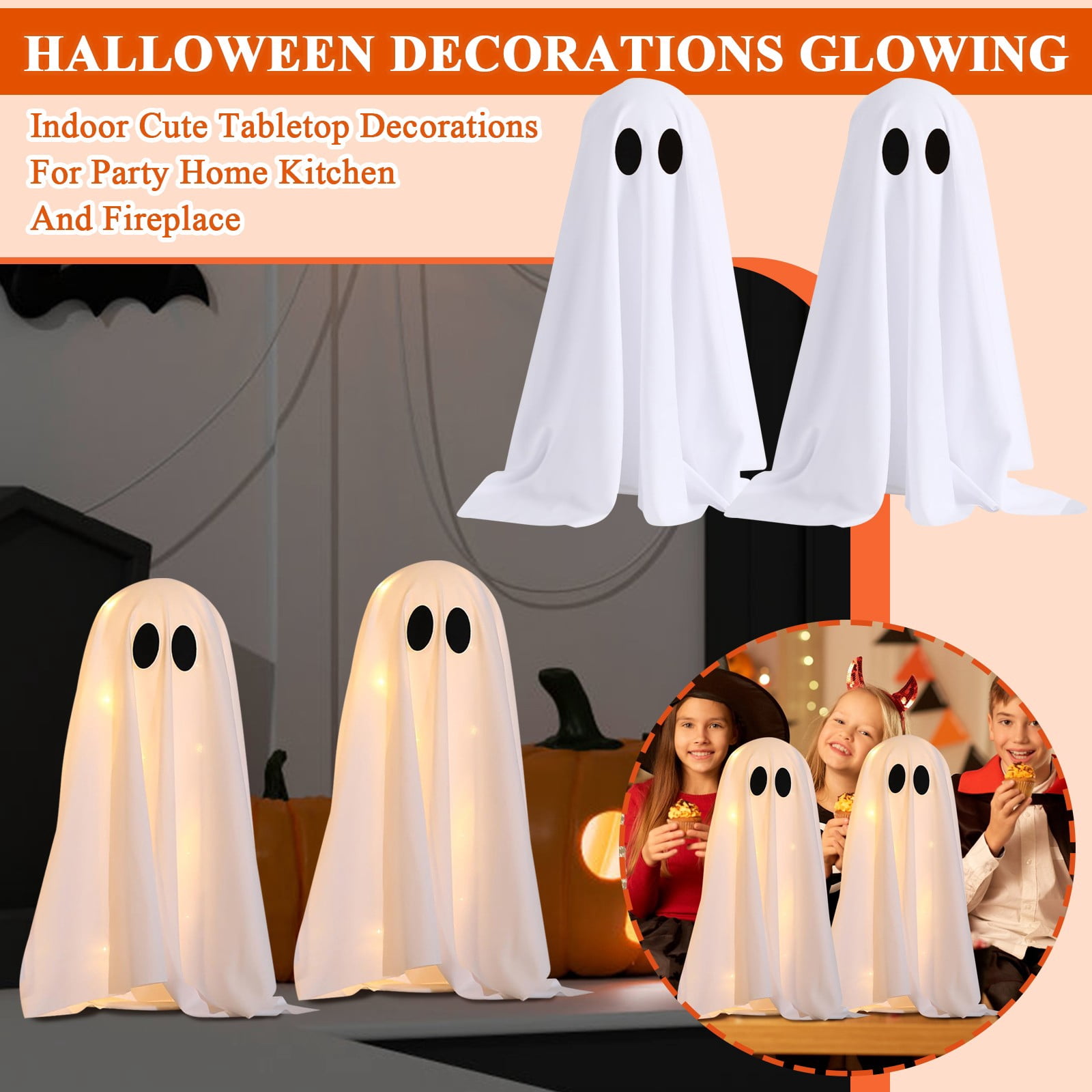 Halloween Ghost Decorations 2 Pack Light-Up Sherpa Ghosts with Pumpkin ...