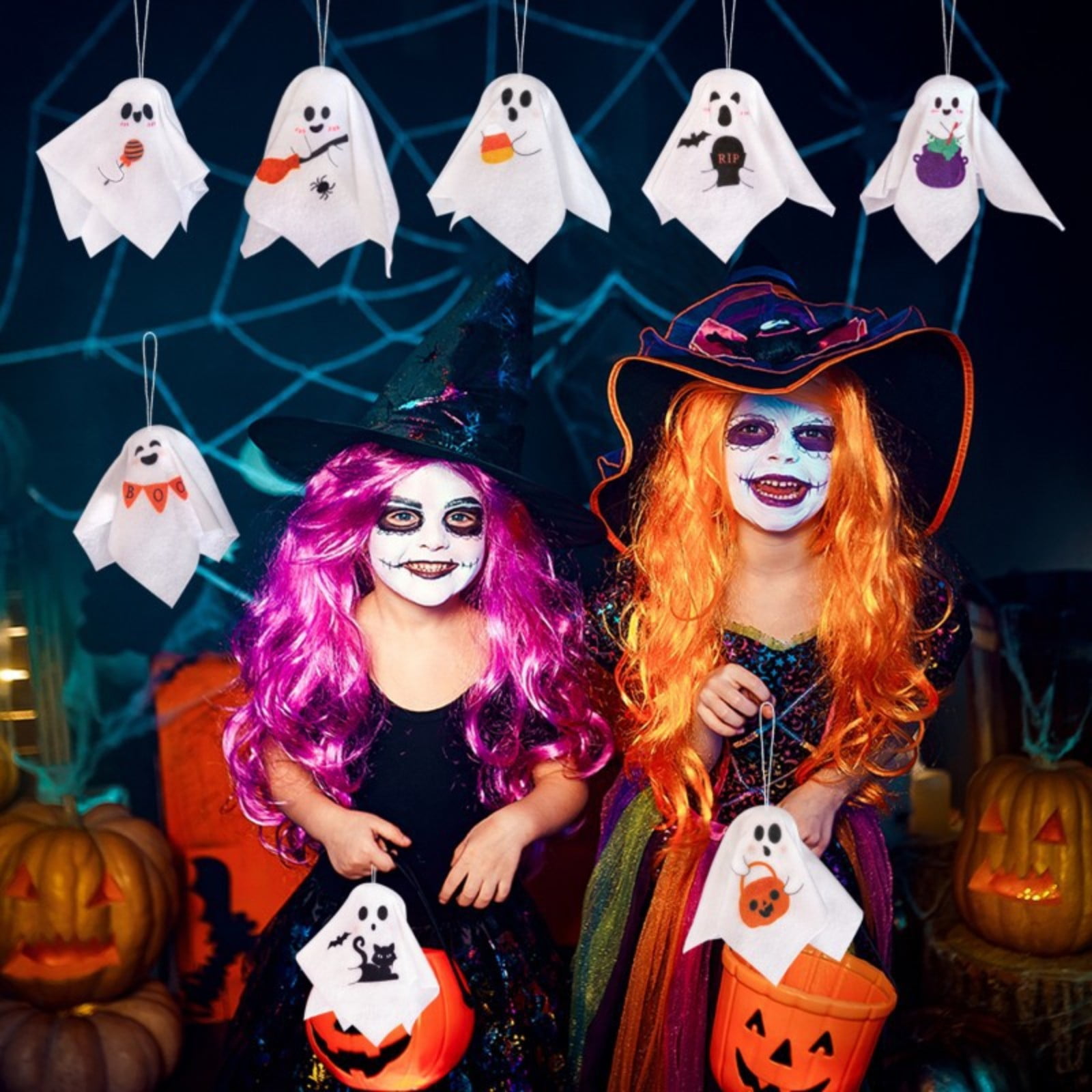 Halloween Ghost Decorations,3D Hanging Ghost Puppets - Colorful Animated Bar Decor for Haunted ...