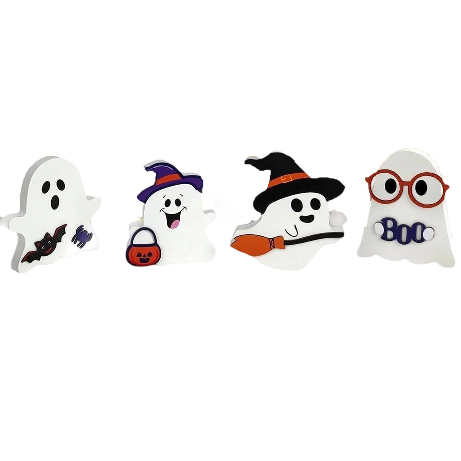 Halloween Ghost Decorations Set of 4 – Cute Wooden Ghost Figures for ...
