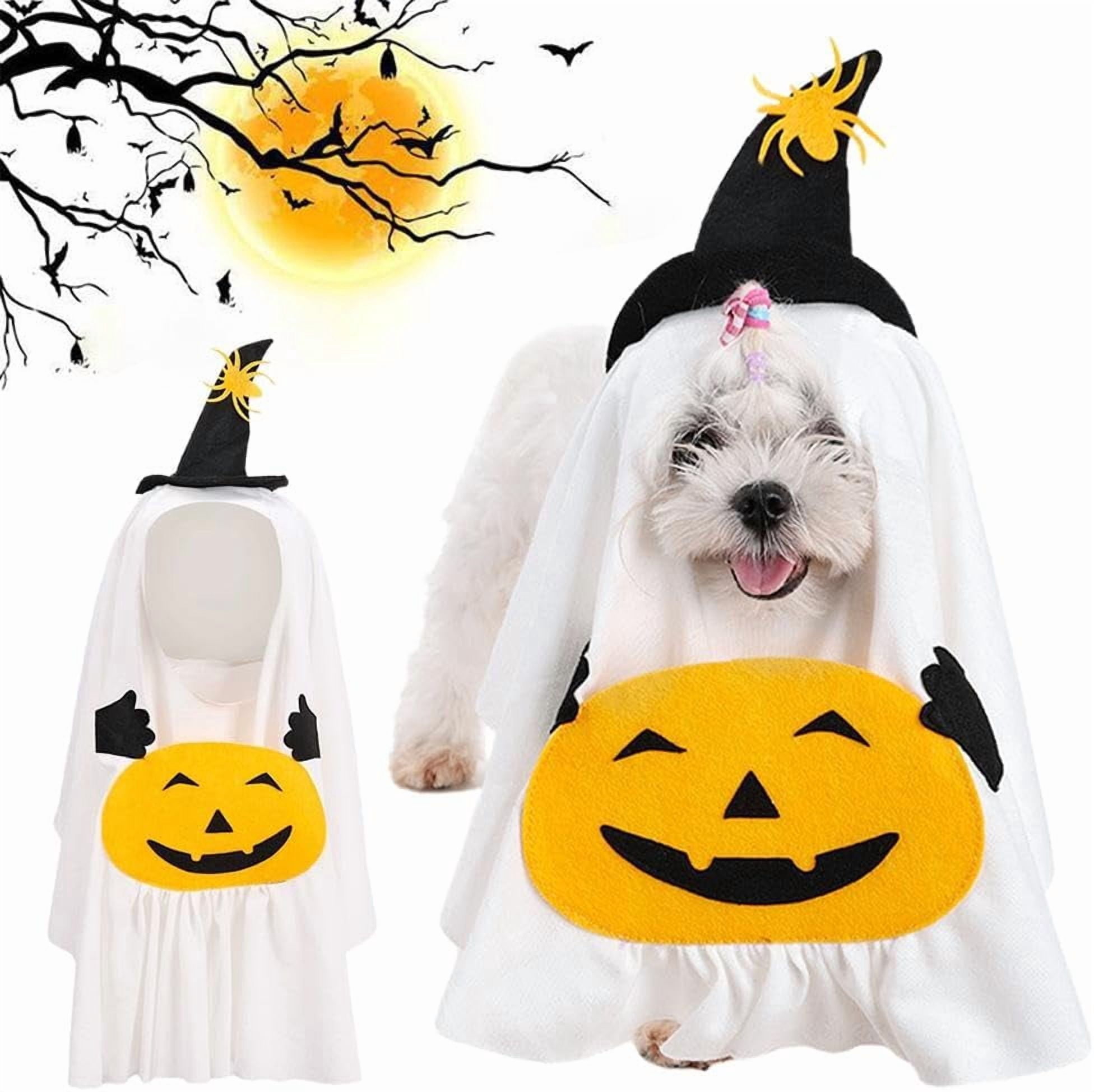 Halloween Ghost Dog Costume White Dog Ghost Costumes with Pumpkin Candy ...