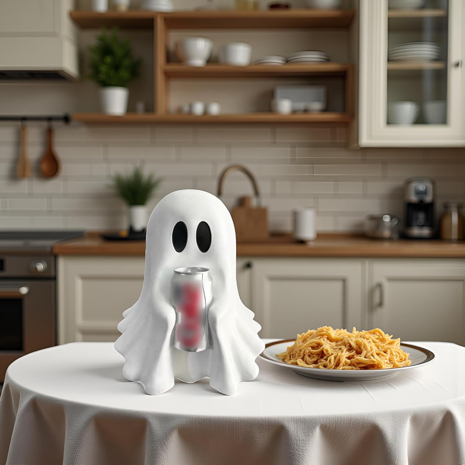 Halloween Ghost Drink Holder Statue, Quirky Ghost Holding Beverage Can ...