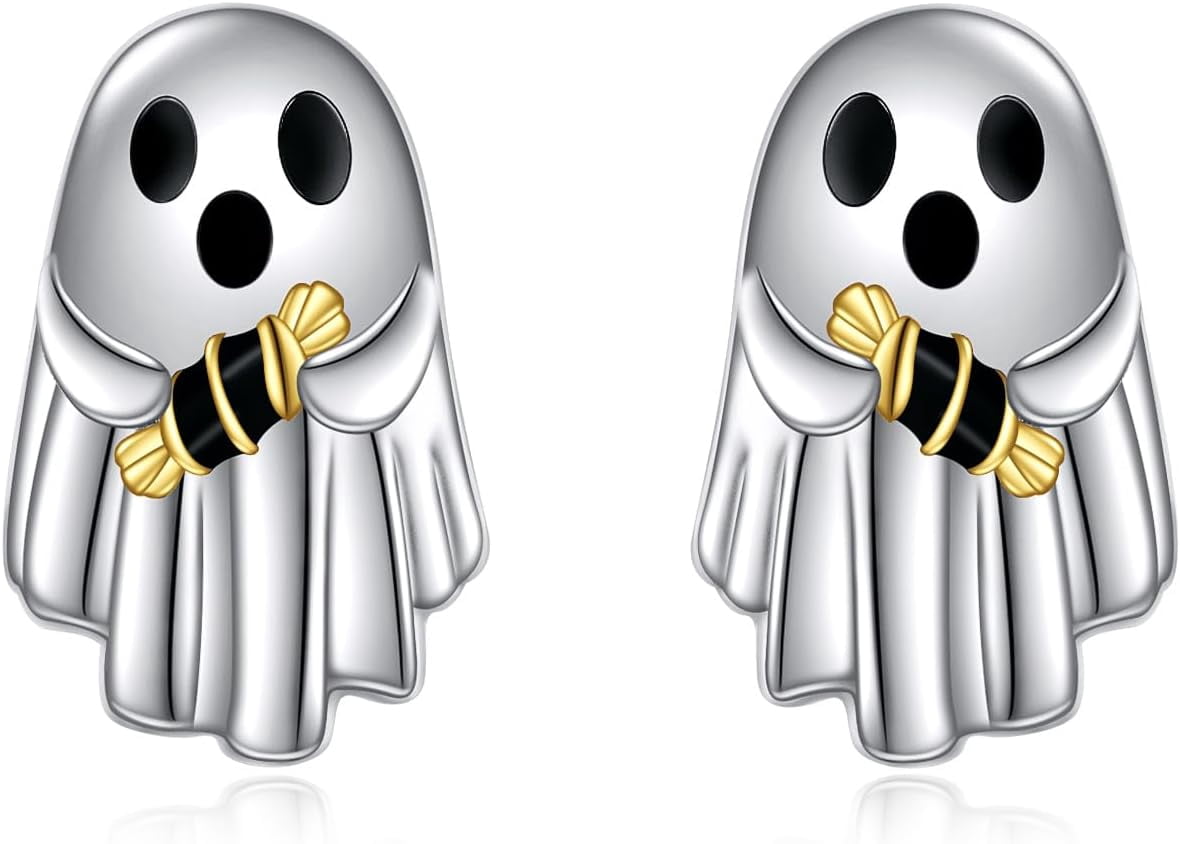 Halloween Ghost Earrings Sterling Silver Boo Spooky Stud Earrings Scary ...