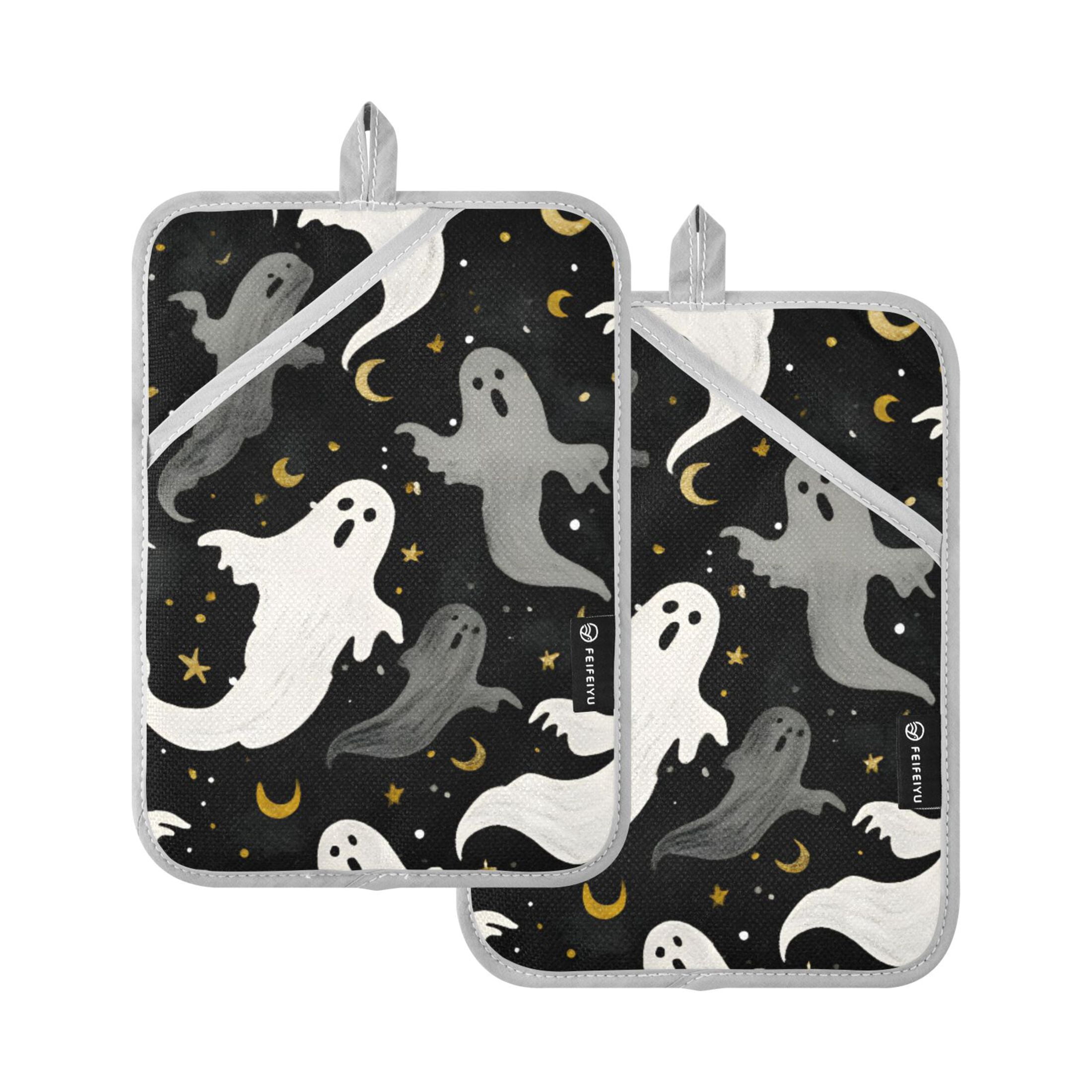Halloween Ghost Elements Pot Holder Set 2 Piece Non-Slip Oven Hot Pads ...