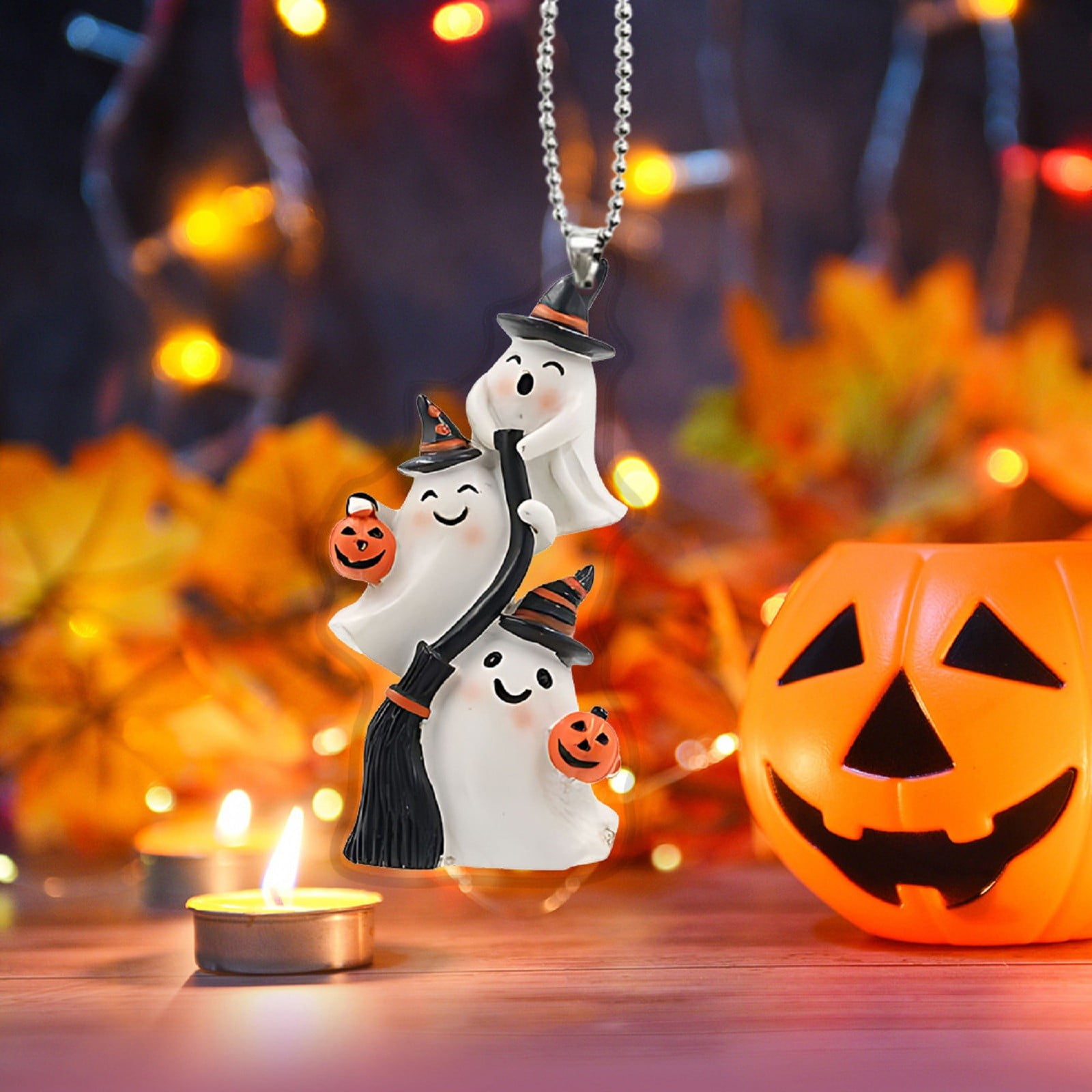 Halloween Ghost Figurine Decoration with Witch Hats and Pumpkins, Cute ...