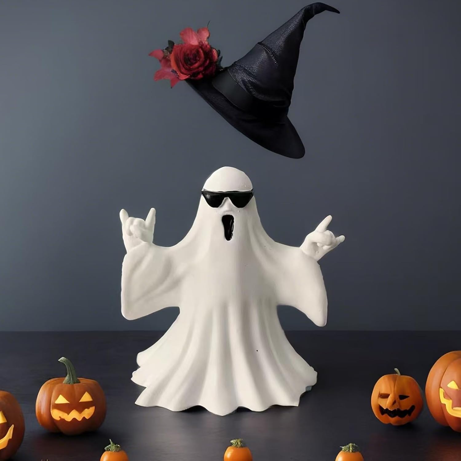 Halloween Ghost Figurine - Spooky Resin Ghost Statue, Cute Finger Ghost ...