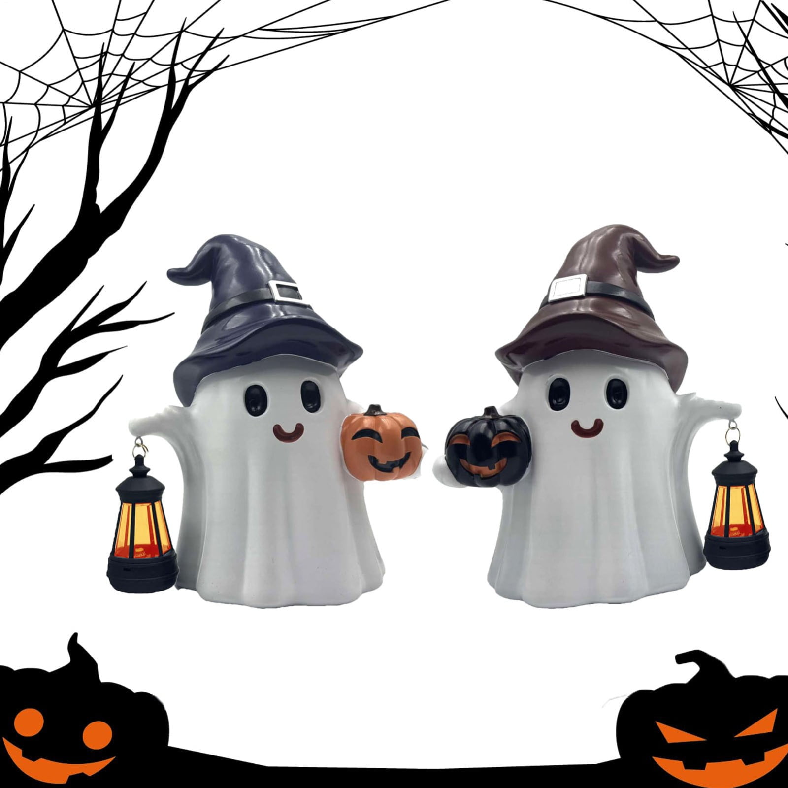 Halloween Ghost Figurine With Witch Hat, Pumpkin And Lantern – Cute ...