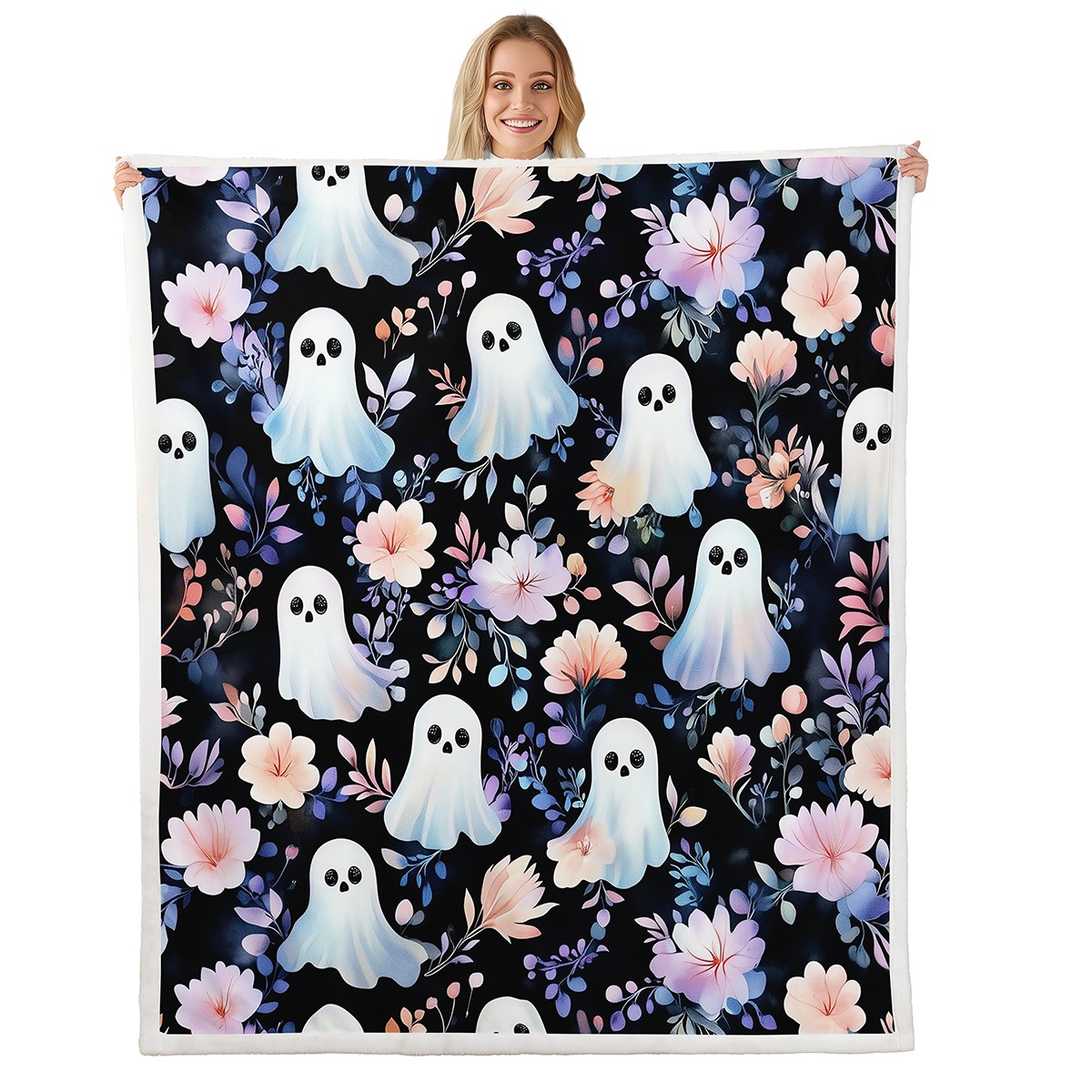 Halloween Ghost Fleece Bed Blanket Cute White Spooky 30"X40" Sherpa ...
