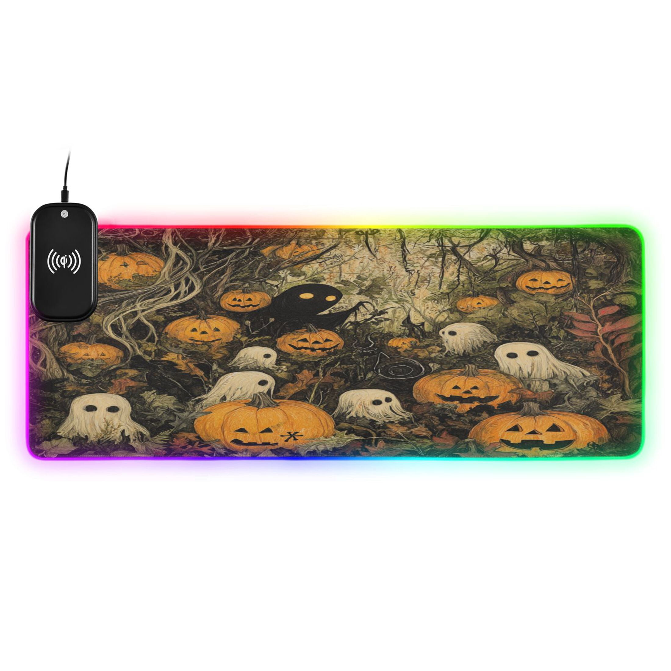 Halloween Ghost Forest Large RGB Gaming Mouse Pad with Fast Wireless ...