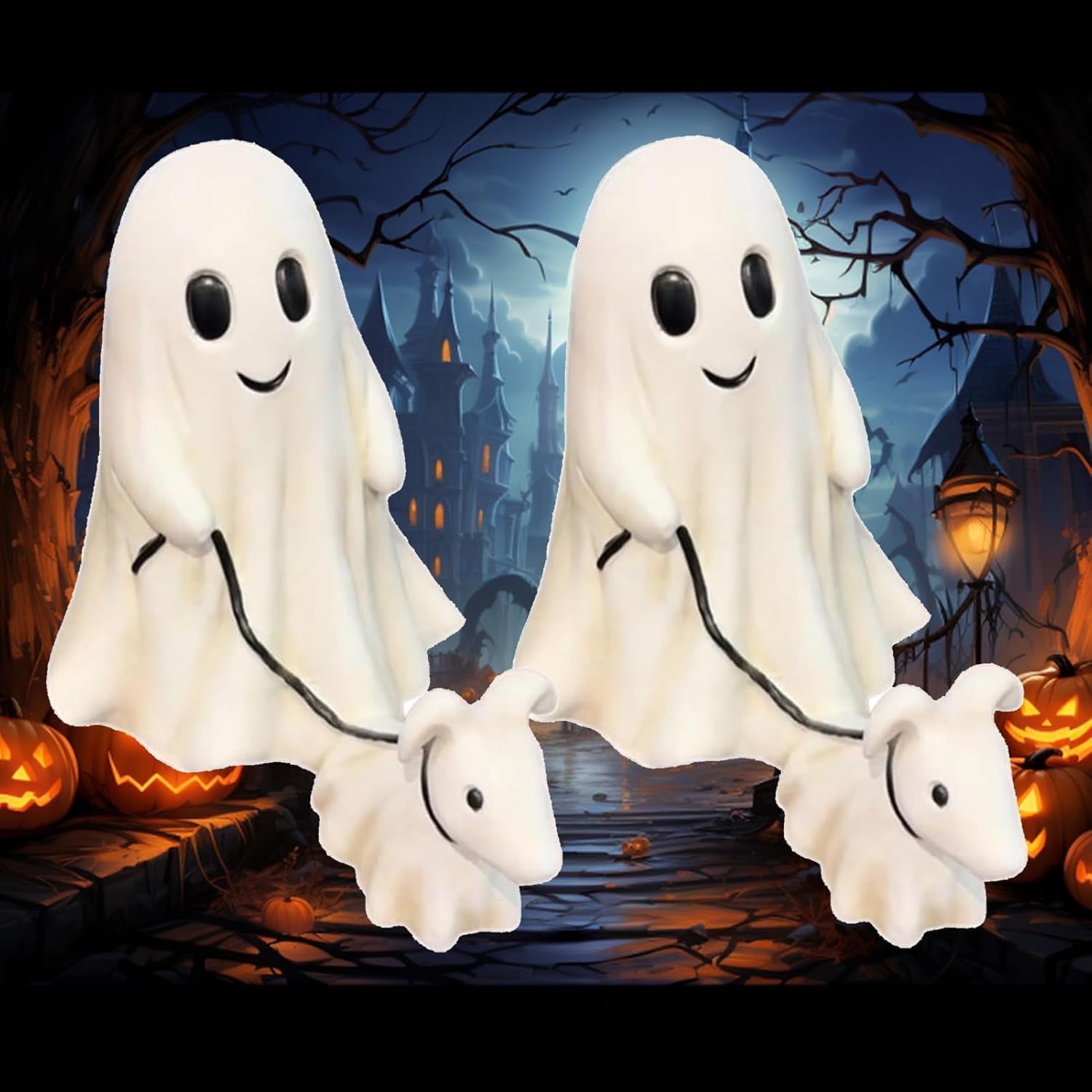 Halloween Ghost Ghost Walking Dog Statue,2025 Halloween Ghost Dog ...