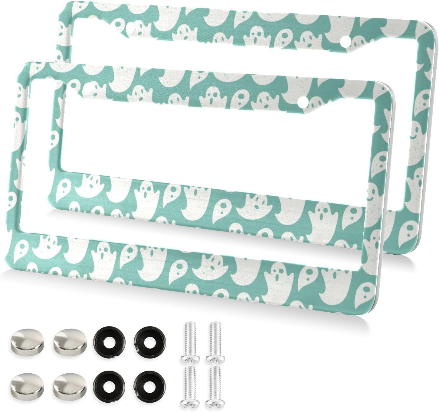 Halloween Ghost License Plate Frame - 2 Pack Universal Stainless Steel ...