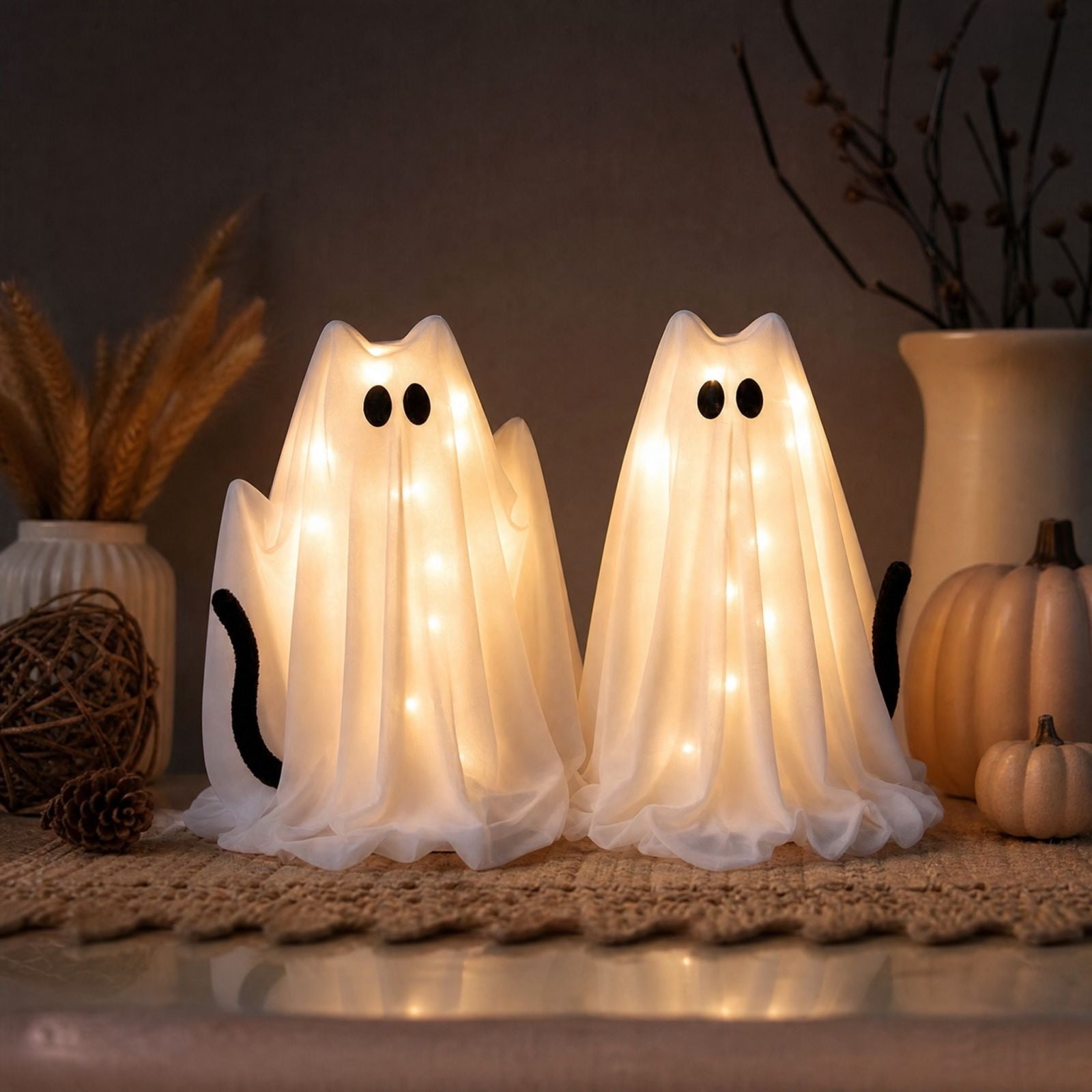 Halloween Ghost Lighted Decorations 2 Pack - Warm White LED Tabletop ...