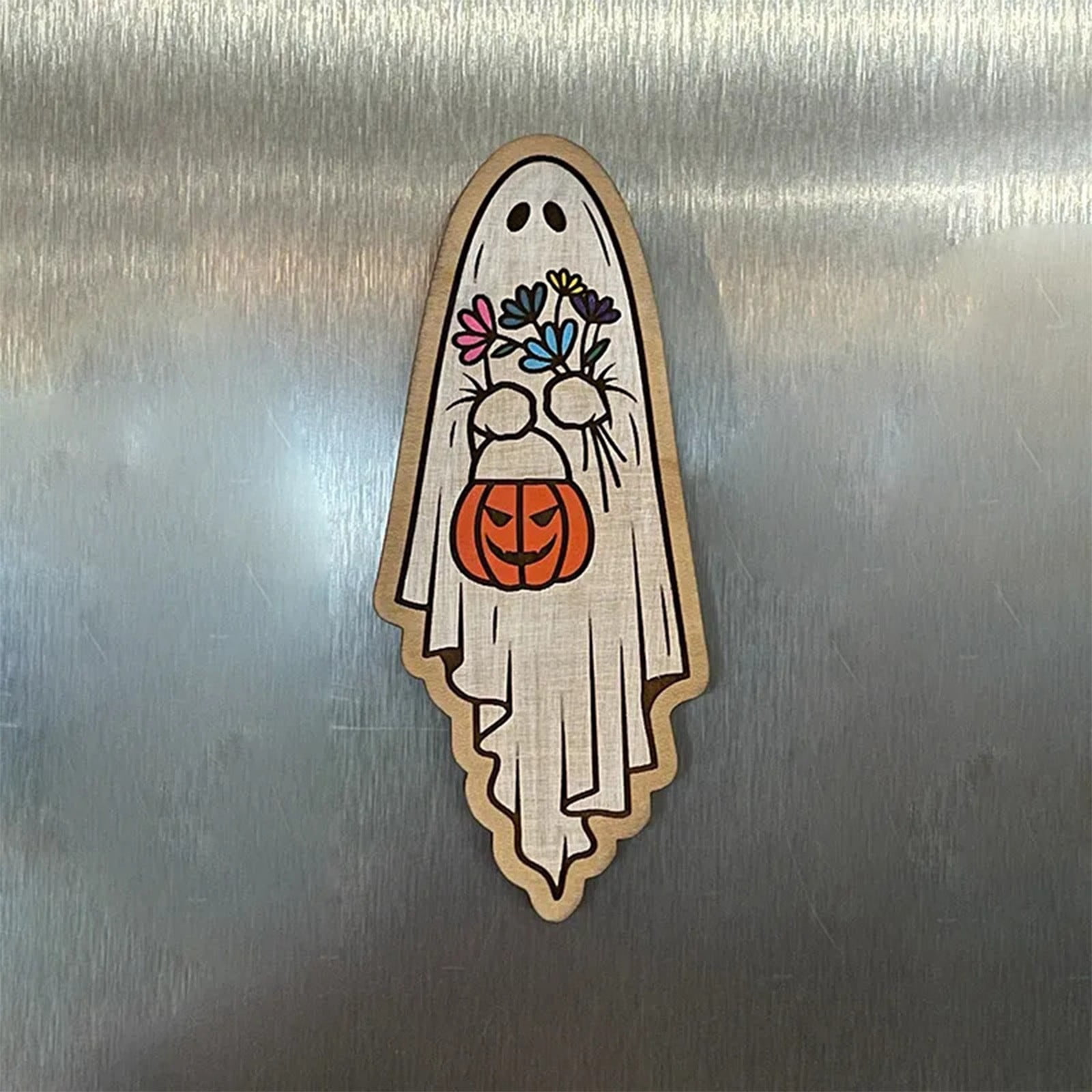 Halloween Ghost Magnet - Wooden Ghost Fridge Magnet with Pumpkin - Cute ...