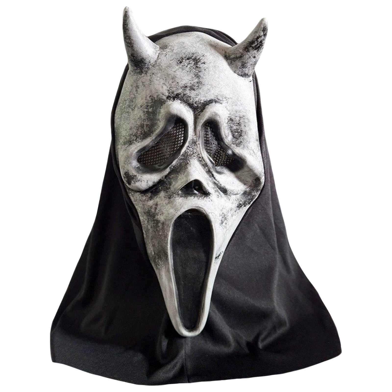 Halloween Ghost Mask with Shroud, Scary Screaming Skull Face Horror ...