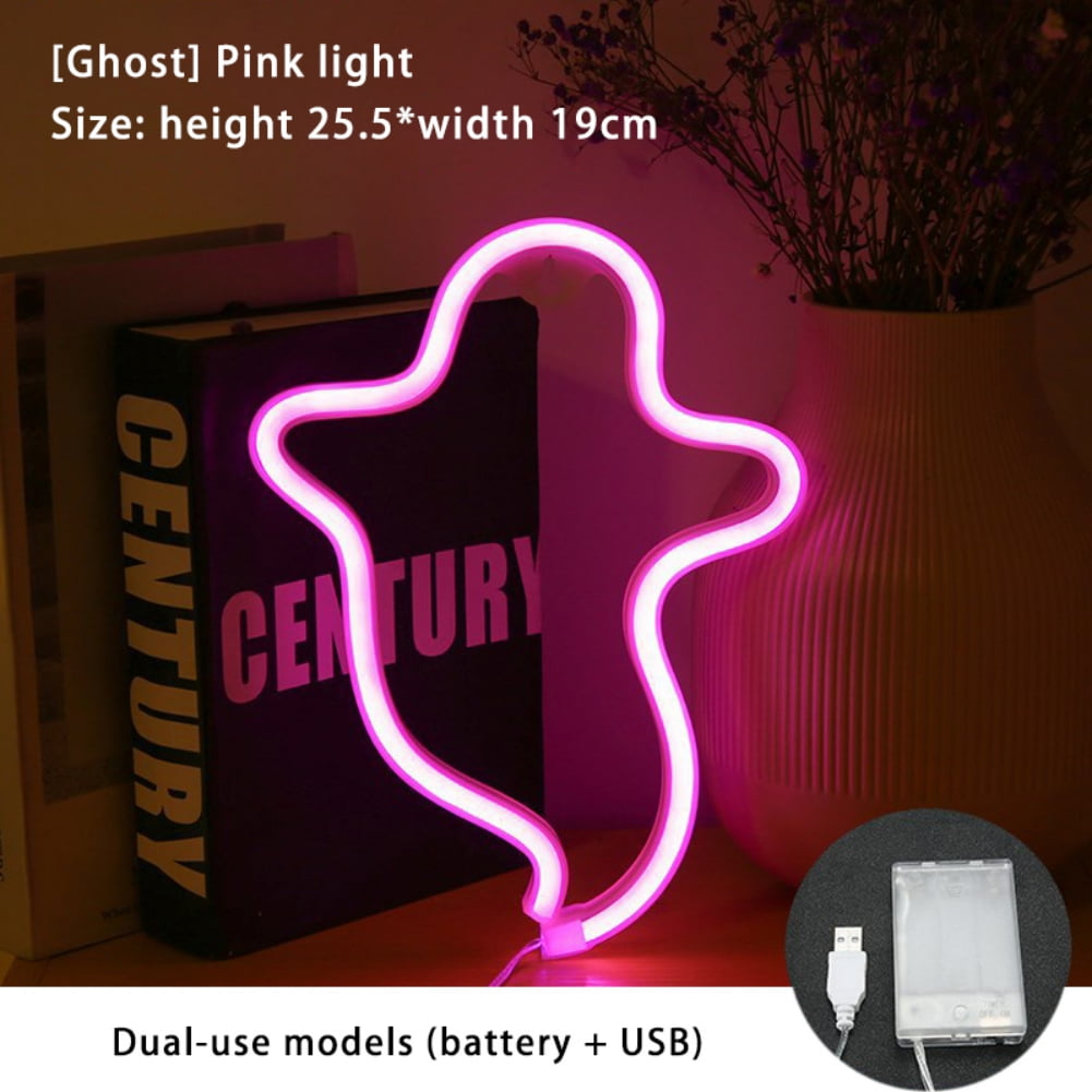 Halloween Ghost Neon Signs LED Neon Night Light with Base Holder Table ...