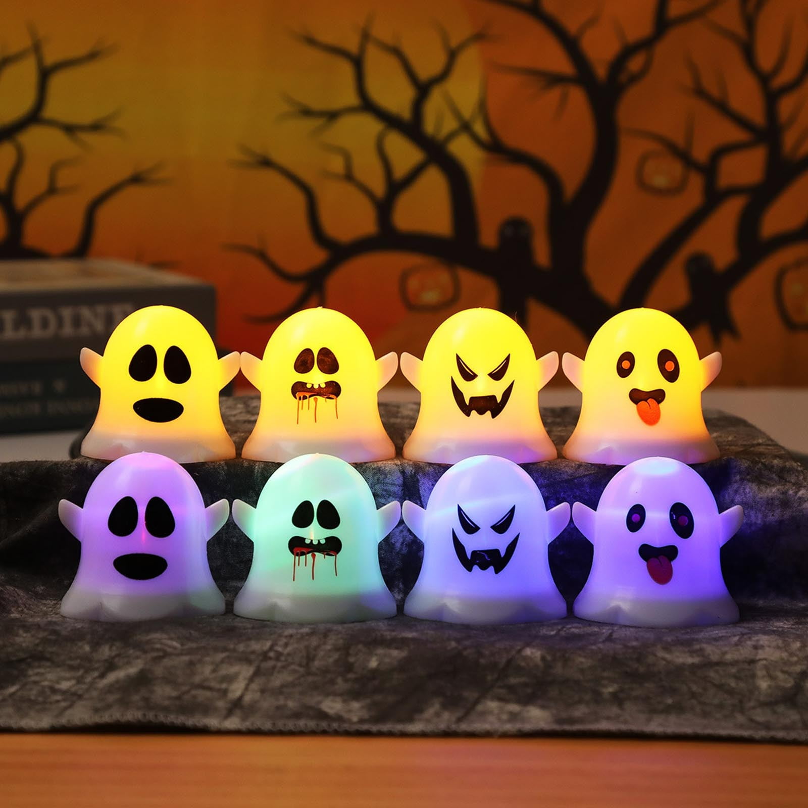 Halloween Ghost Night Lights with Big Eyes and Yellow Light Candle ...