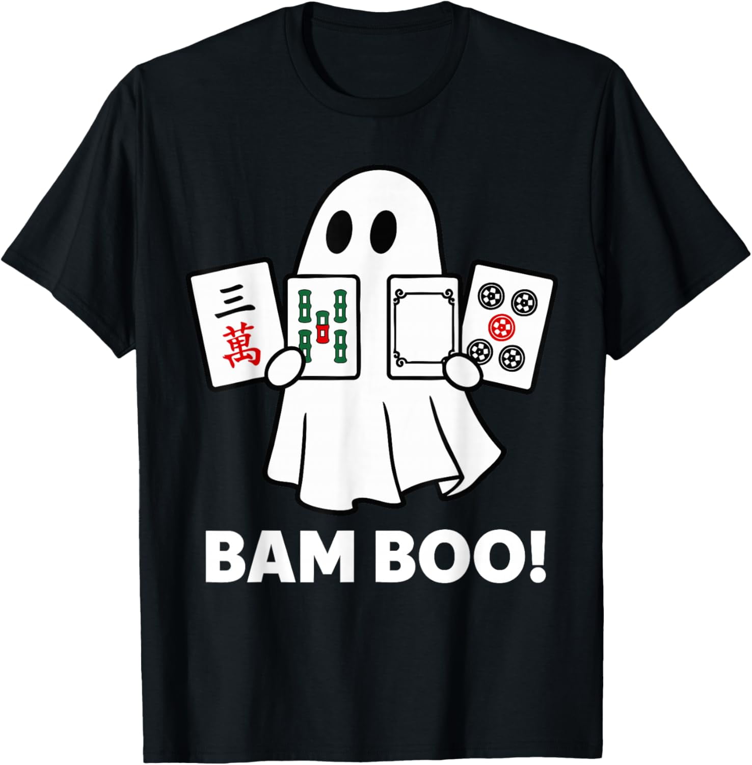 Halloween Ghost Playing Mahjong Spooky Bam Boo Funny Costume T-Shirt ...