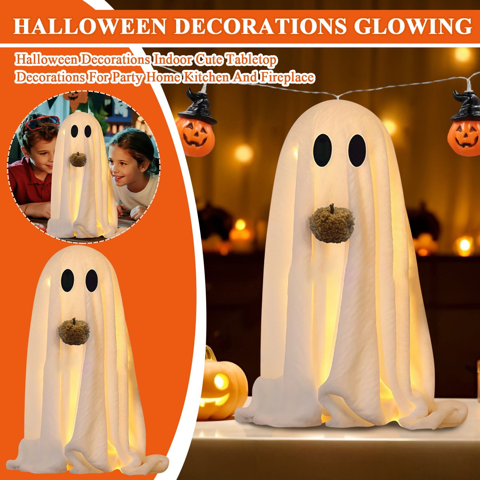 Halloween Ghost with Pumpkin Decorations Indoor, Ghost Decor with ...