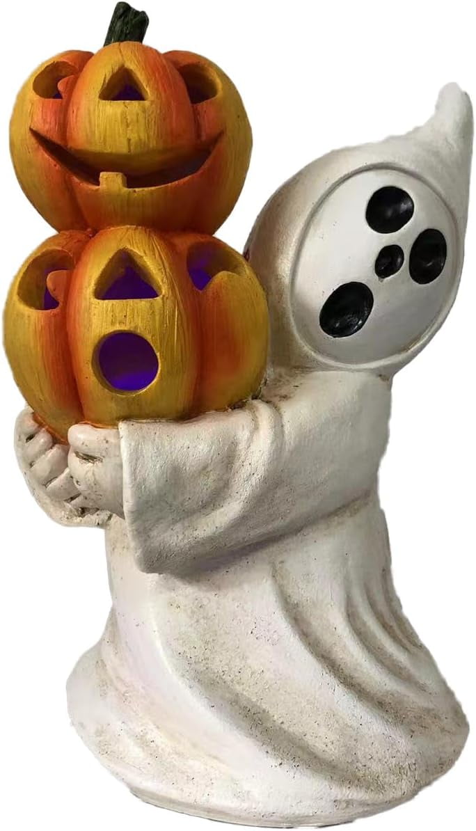 Halloween Ghost Pumpkin Figurines Rustic Light Up Resin Ghost Halloween ...