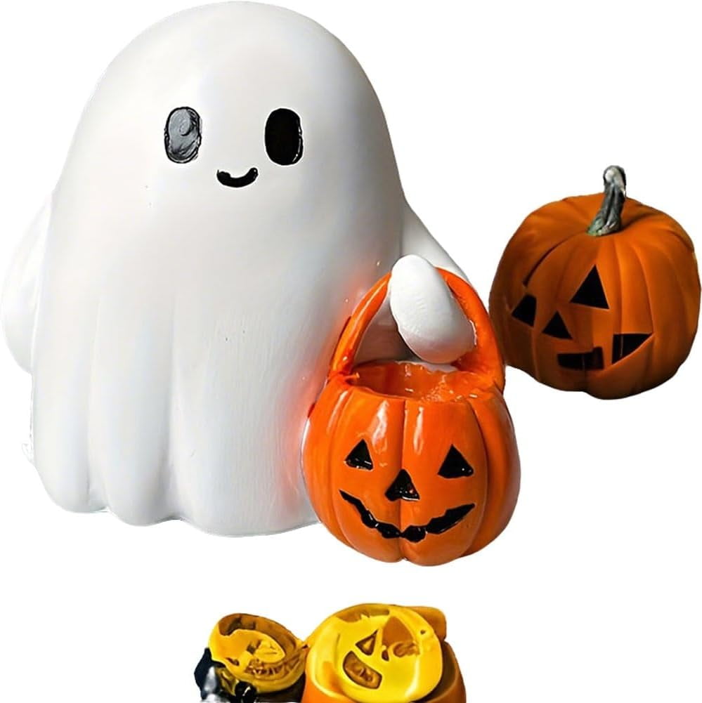 Halloween Ghost Pumpkin Statue - Cute Mini Trick-or-Treat Ghost Gift ...