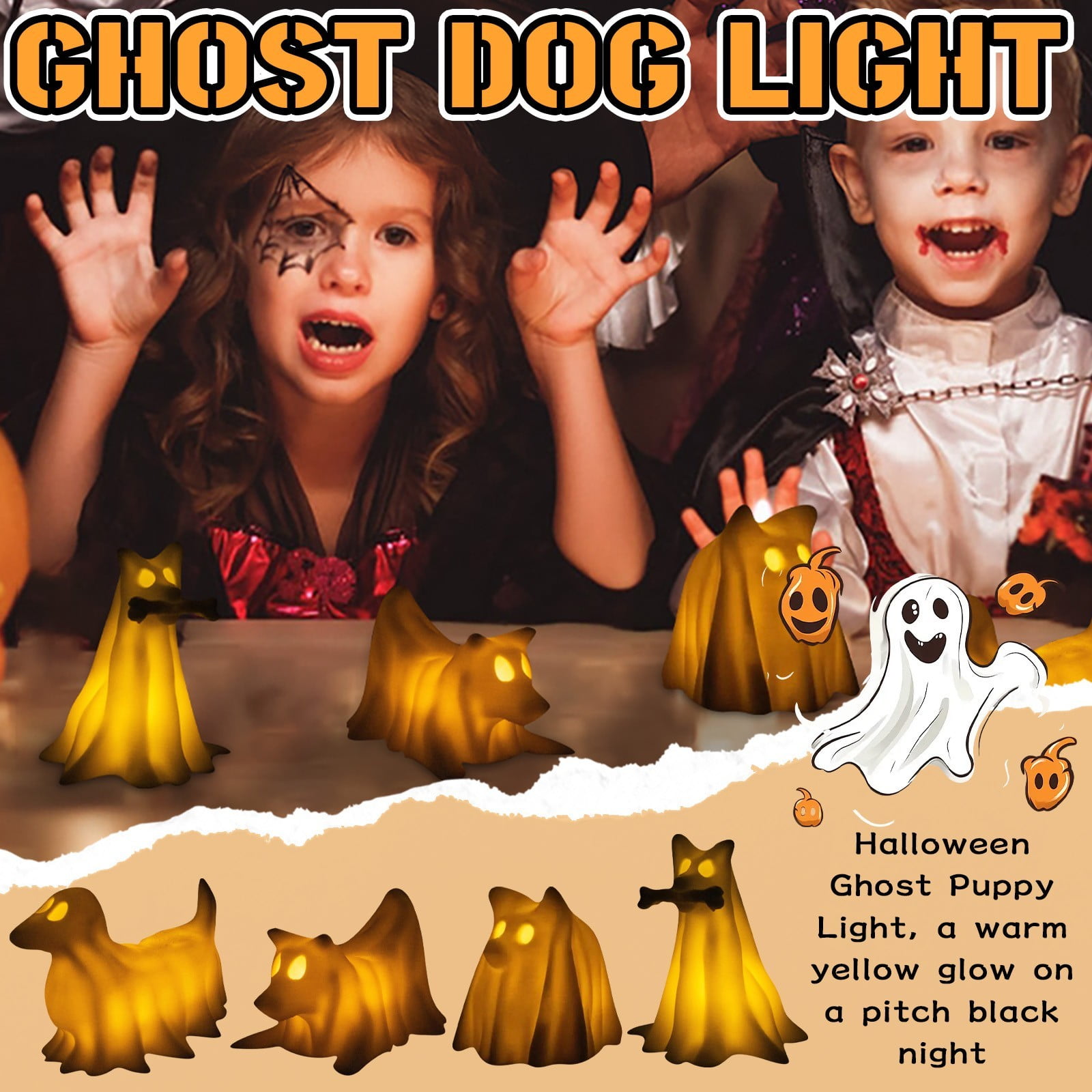Halloween Ghost Puppy Night Light Powered By Built-In Battery ...
