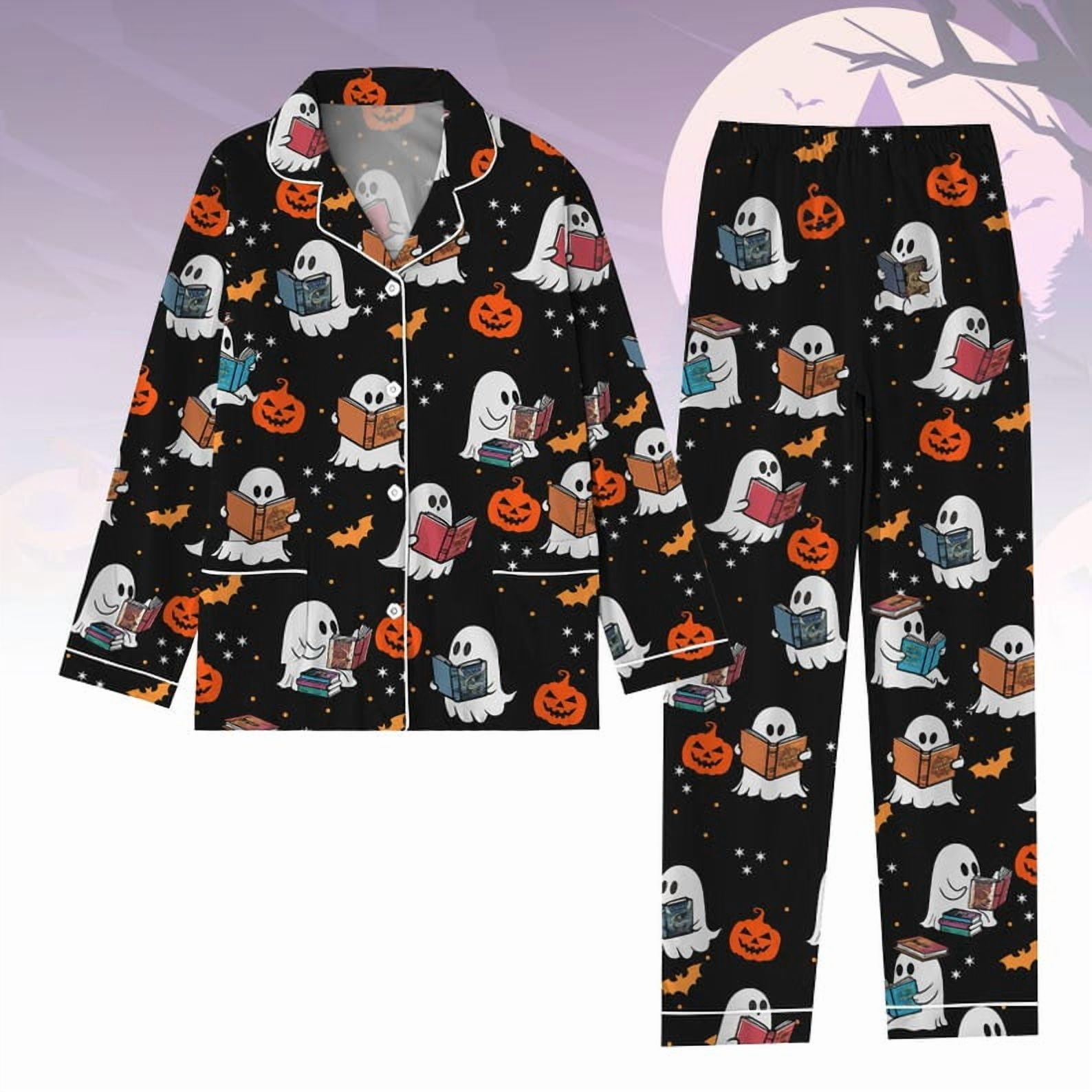 Halloween Ghost Reading Book Pajamas Set, Cute Ghost Shirt, Pumpkin ...