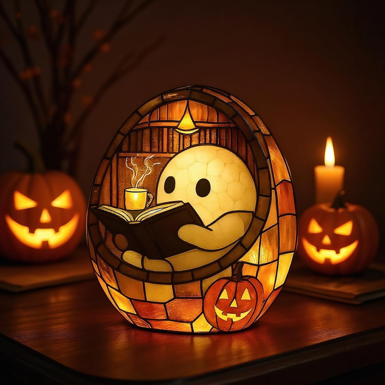 Halloween Ghost Reading Lamp – LED Pumpkin Cup Nightlight for Kids Room ...