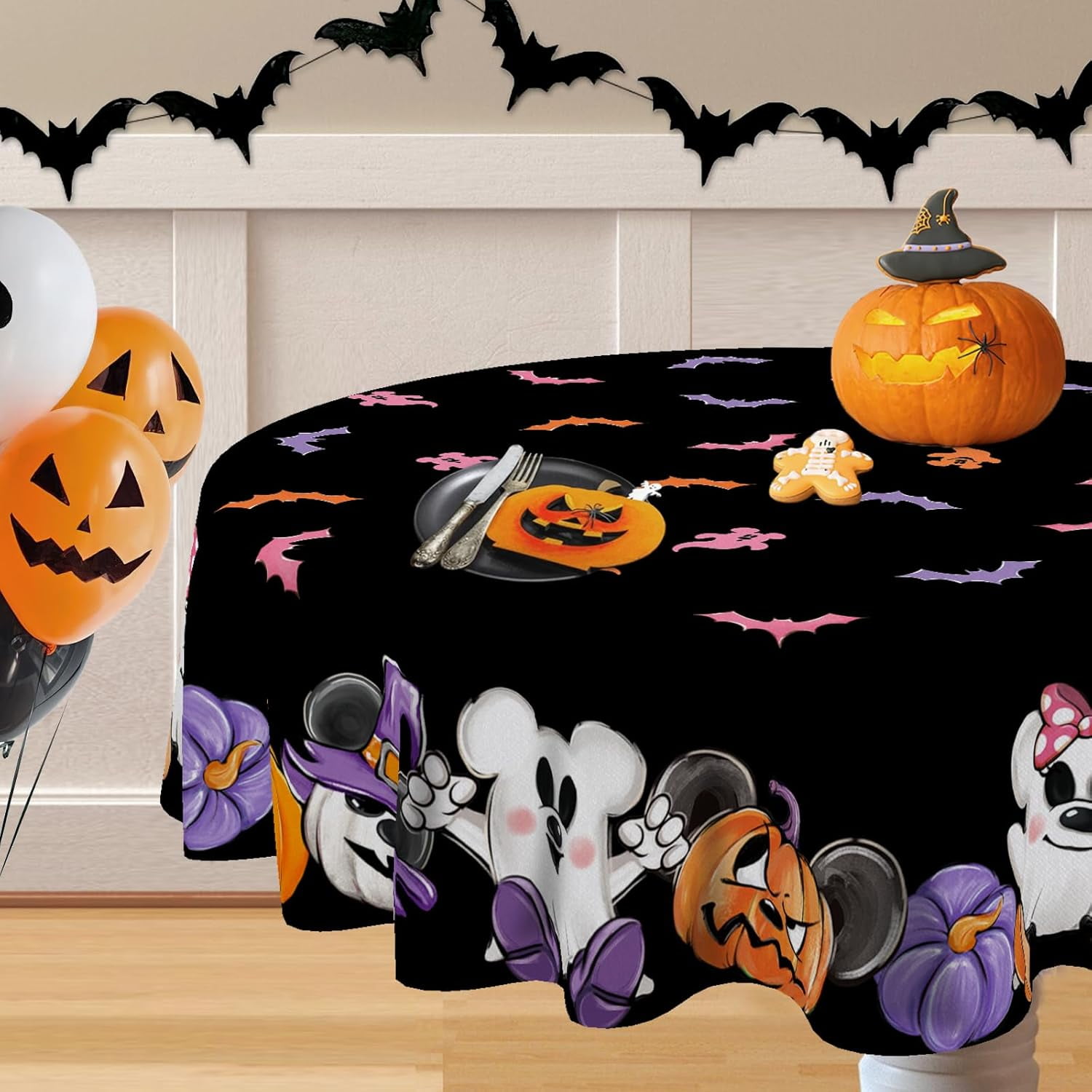Halloween Ghost Round Tablecloth 60 x 60 Inch, Spooky Jack O Lantern ...