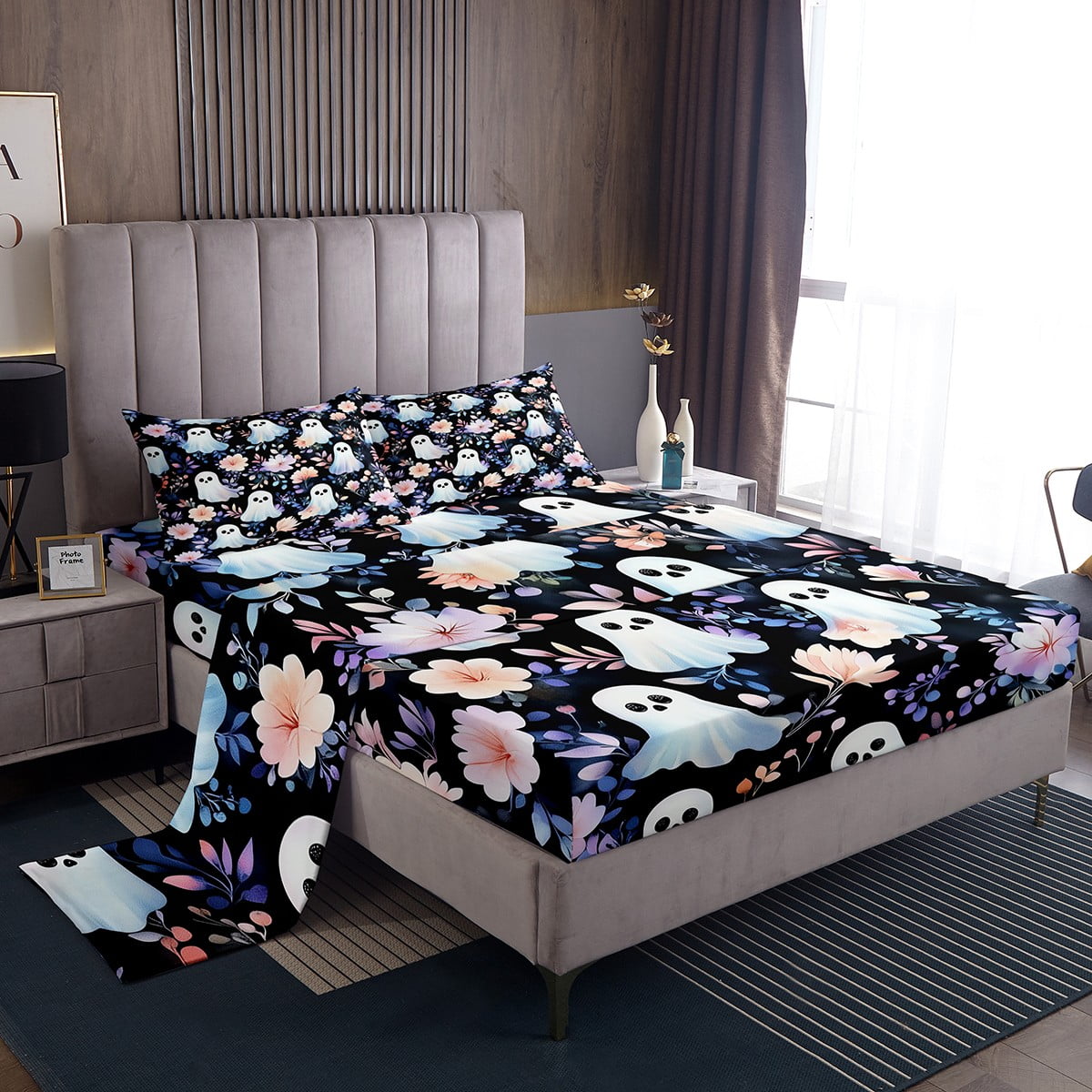 Halloween Ghost Sheet Set Cute White Spooky King Size Bedding Set ...