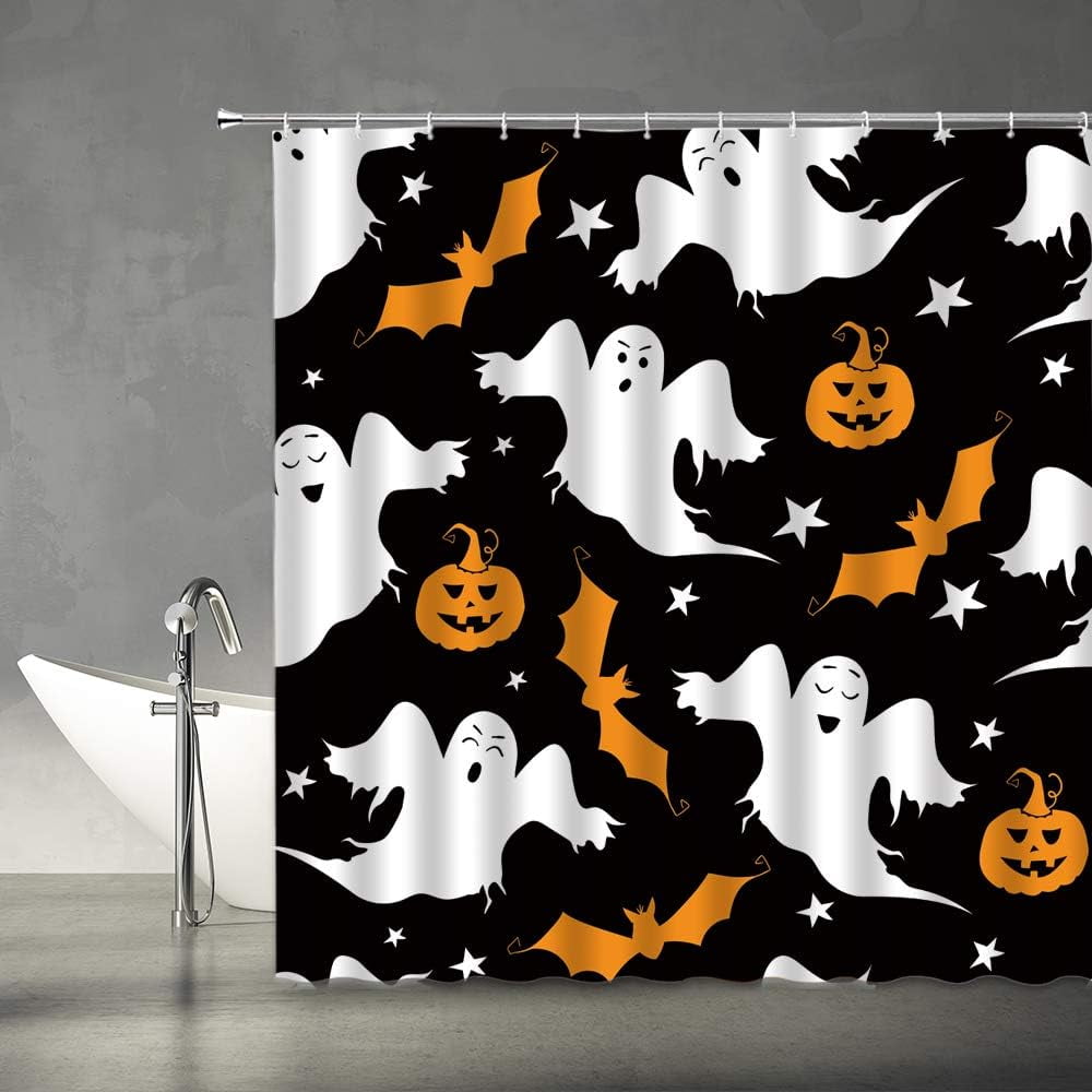 Halloween Ghost Shower Curtain Pumpkin Spooky Cute Funny Cartoon Black ...