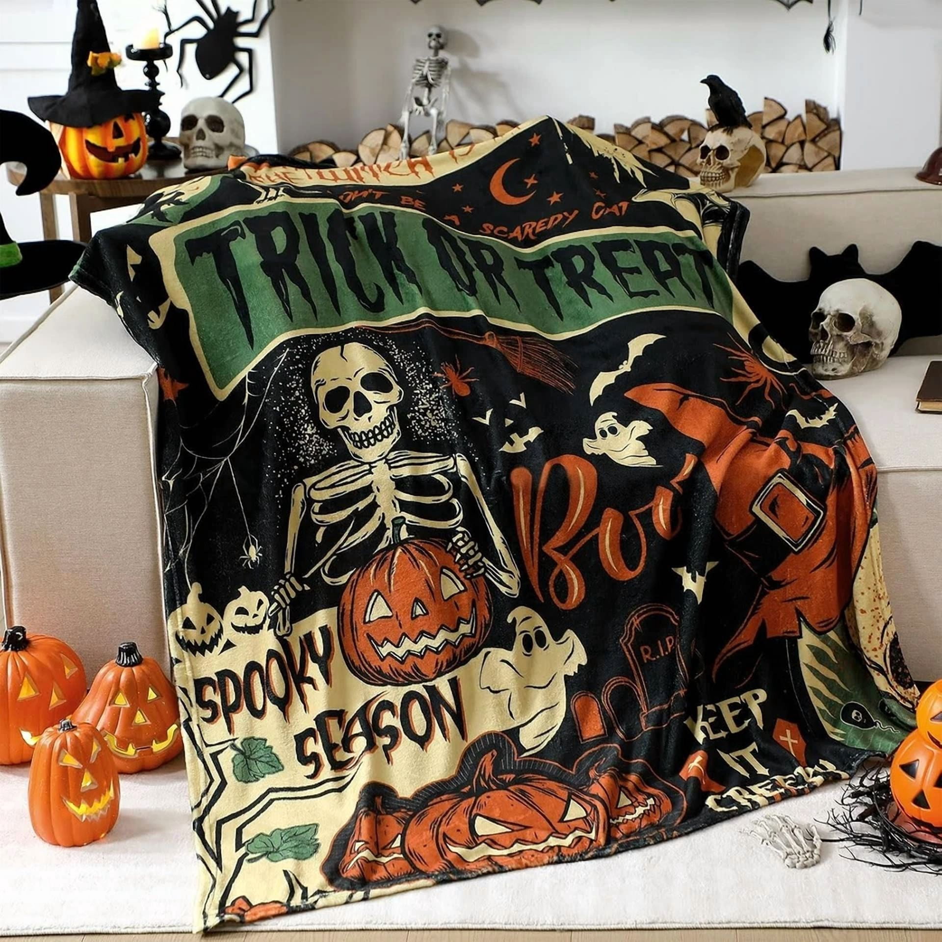 Halloween Ghost Skeleton Fuzzy Vin Throw Blanket - Walmart.com