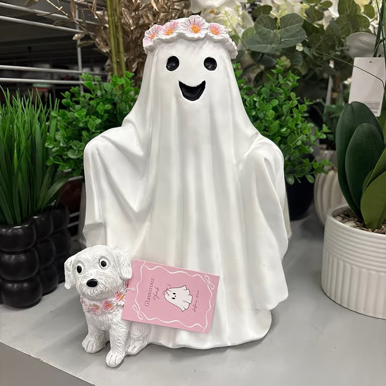 Halloween Ghost Statue 2025, Ghost Walking Dog Statue, Funny Cute Resin ...