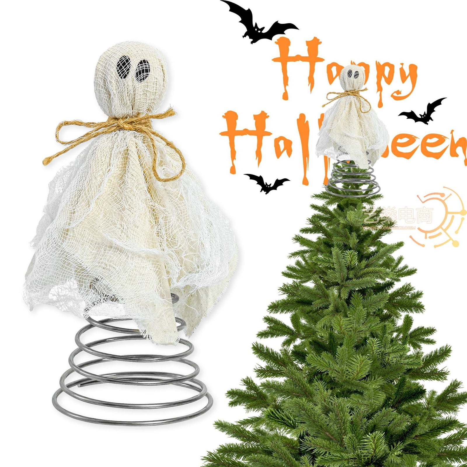 Halloween Ghost Tabletop Decoration with Spring Base, Rustic Fabric ...