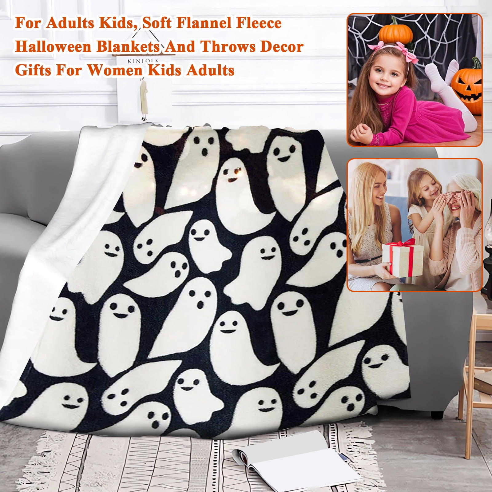 Halloween Ghost Tapestry Wall Hanging, Spooky Cute Black and White ...