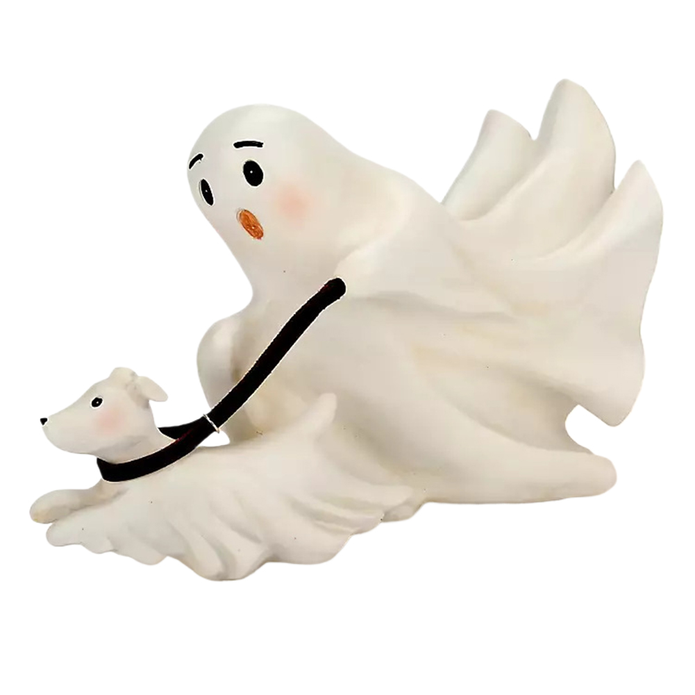 Halloween Ghost Walking Dog Statue Cute White Ghosts Figurines Spooky ...