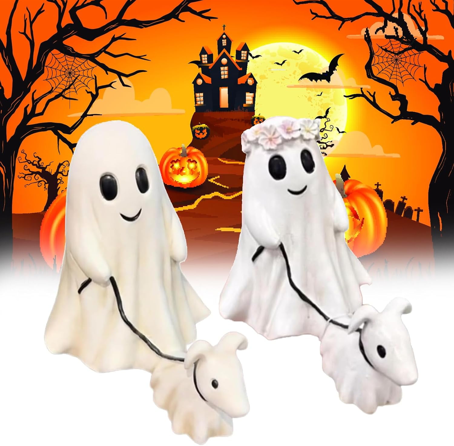 Halloween Ghost Walking Dog Statue - Ghost Walking His Ghost Dog ...