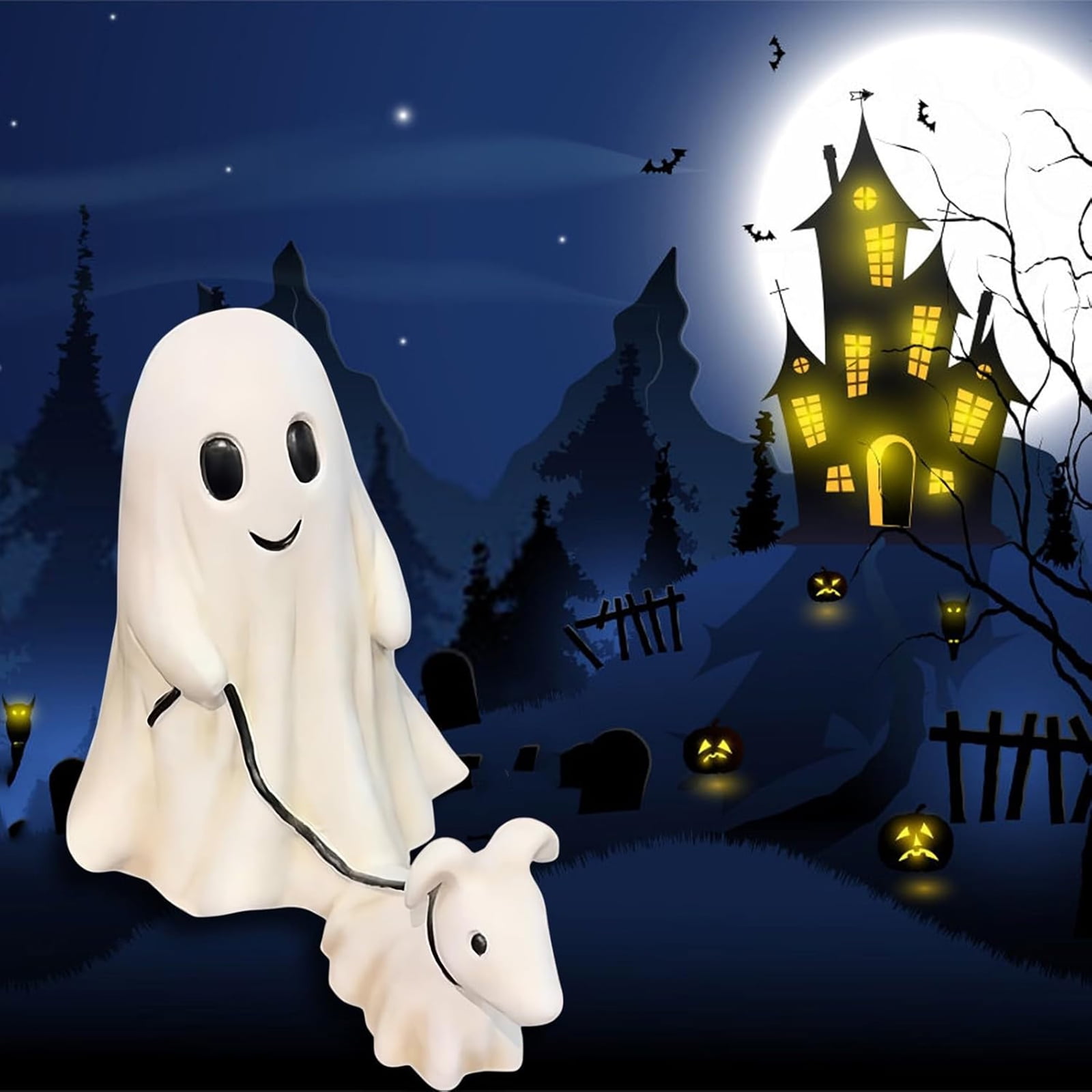 Halloween Ghost Walking Dog Statue, Halloween Ghost Dog Statues for ...