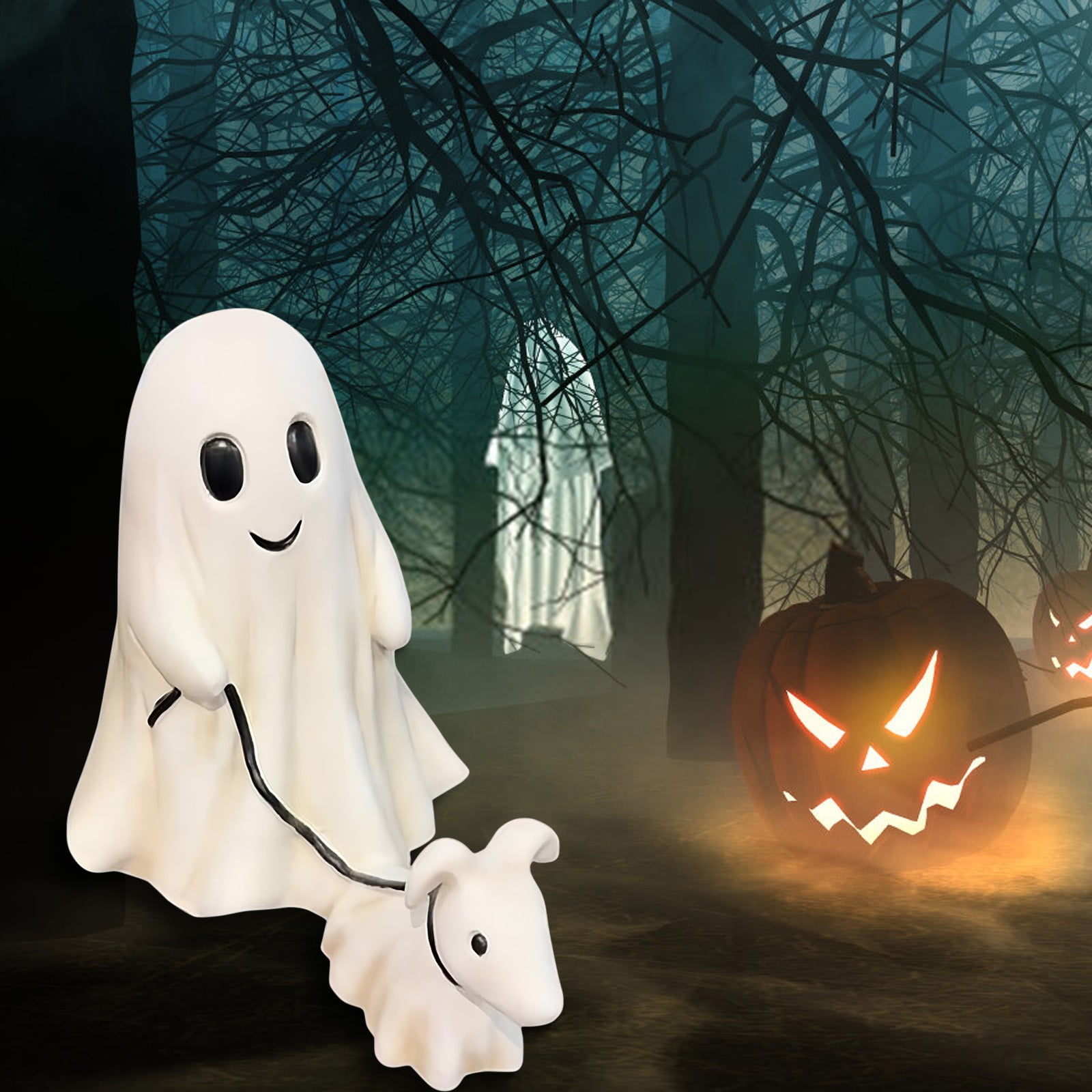 Halloween Ghost Walking Dog Statue, Spooky Ghost Dog Halloween Figurine ...