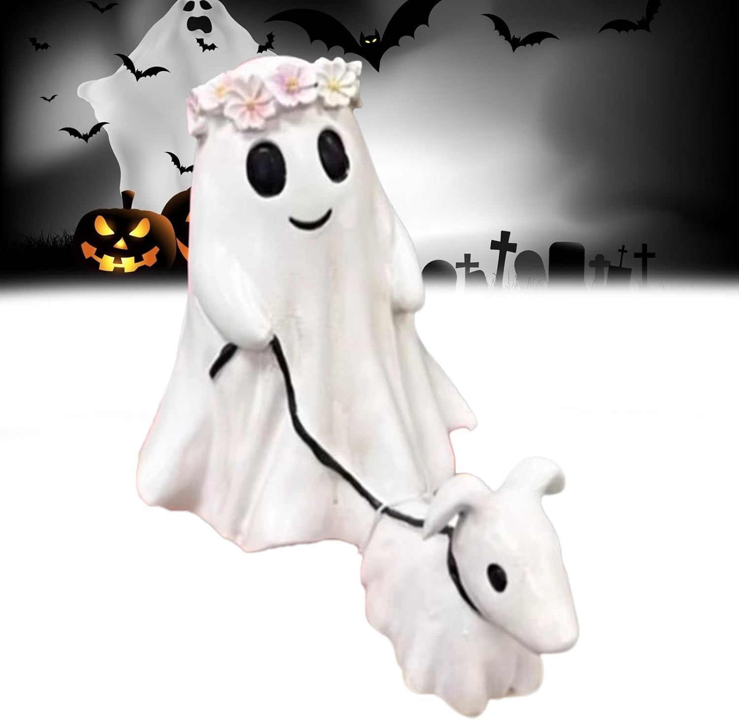 Halloween Ghost Walking Dog Statues, Ghost Walking His Ghost Dog ...
