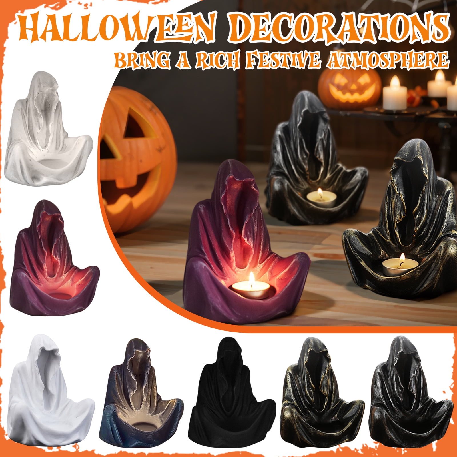 Halloween Ghost Wizard Tealight Candle Holder Gothic Spooky Candlestick ...