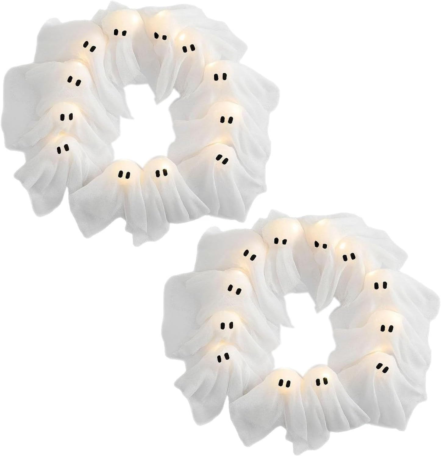 Halloween Ghost Wreath, 2 LED Light-Up White Ghost Garland, Battery ...
