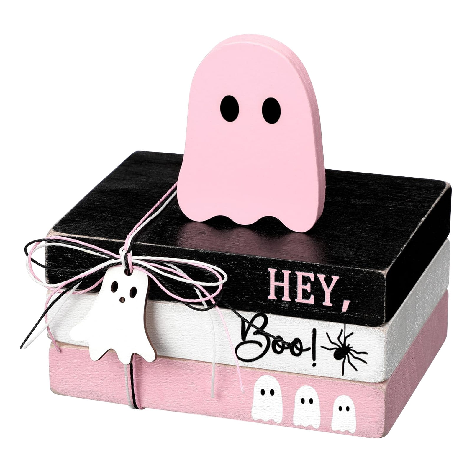 Halloween Ghosts Book Stack Decor,Cute Ghosts Sign and Wood Faux Book ...