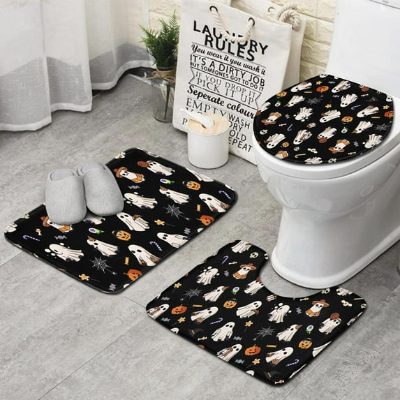 Halloween Ghosts with Costumes Bathroom Rugs Sets 3 Piece,Toilet Cover ...