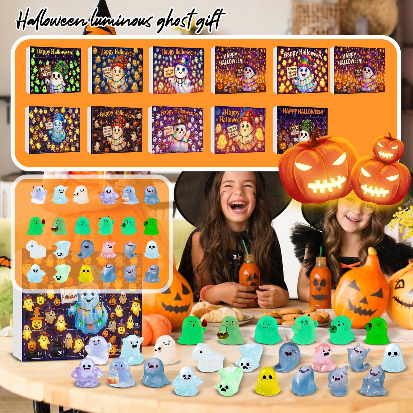 Halloween Ghosts Decorations 3D 24-Piece Halloween Light-Up Ghost Gift ...