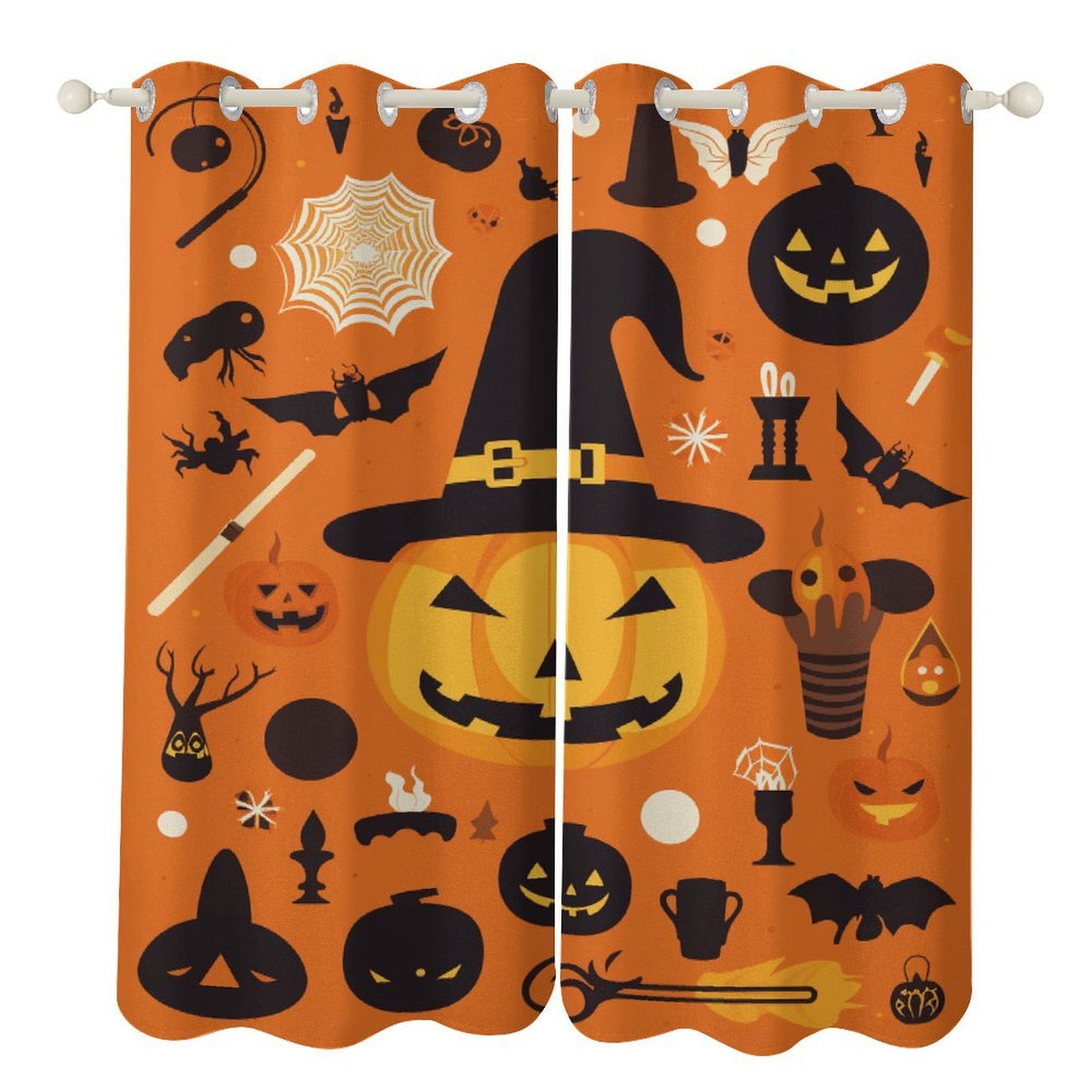 Halloween Ghosts Horror Pumpkin 2 Panel Curtain Set, Watercolor ...