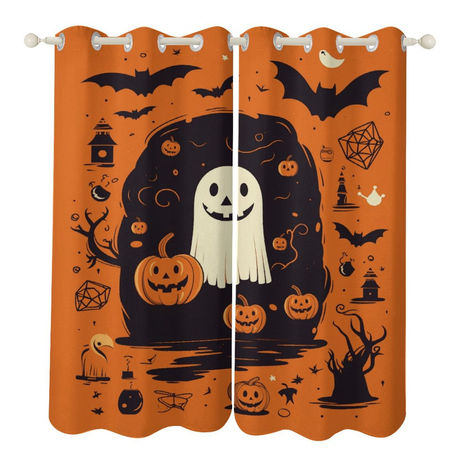 Halloween Ghosts Horror Pumpkin 2 Panels 3D Printing Pattern Curtain ...