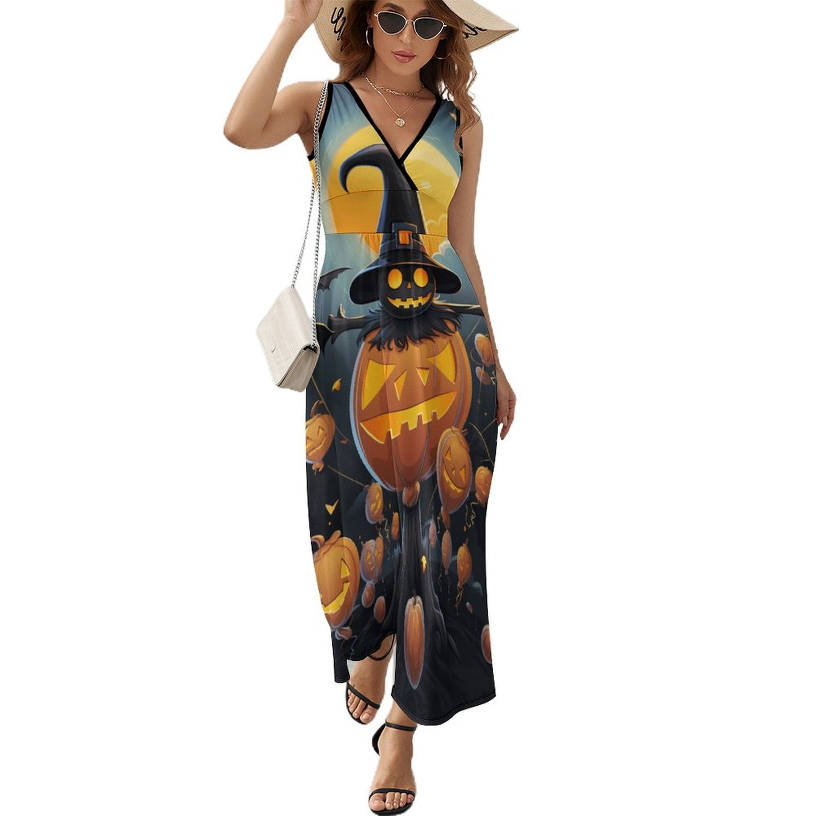 Halloween Ghosts Horror Pumpkin Art Sleeveless Dress Women's Summer ...