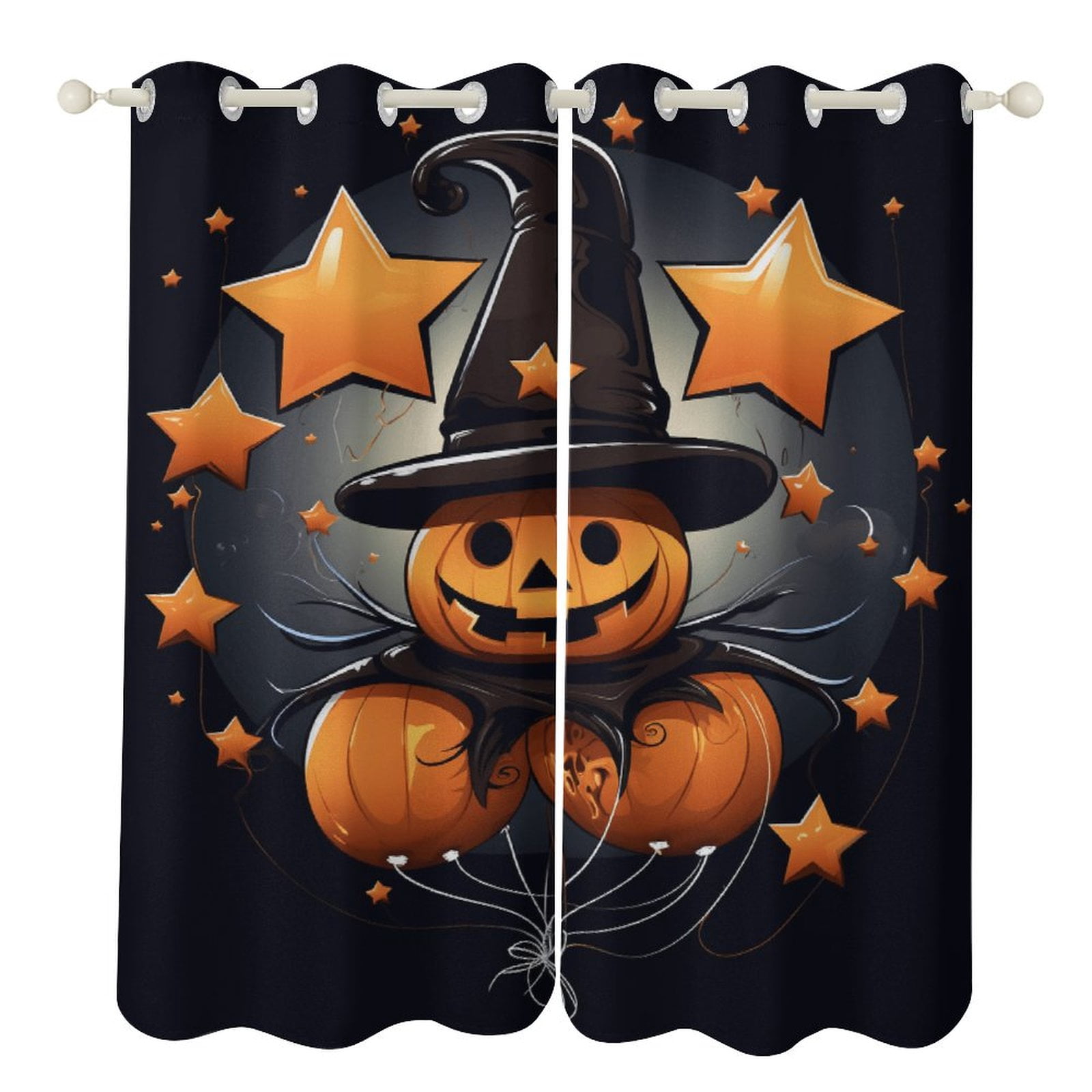 Halloween Ghosts Horror Pumpkin Curtains Watercolor Theme Window ...